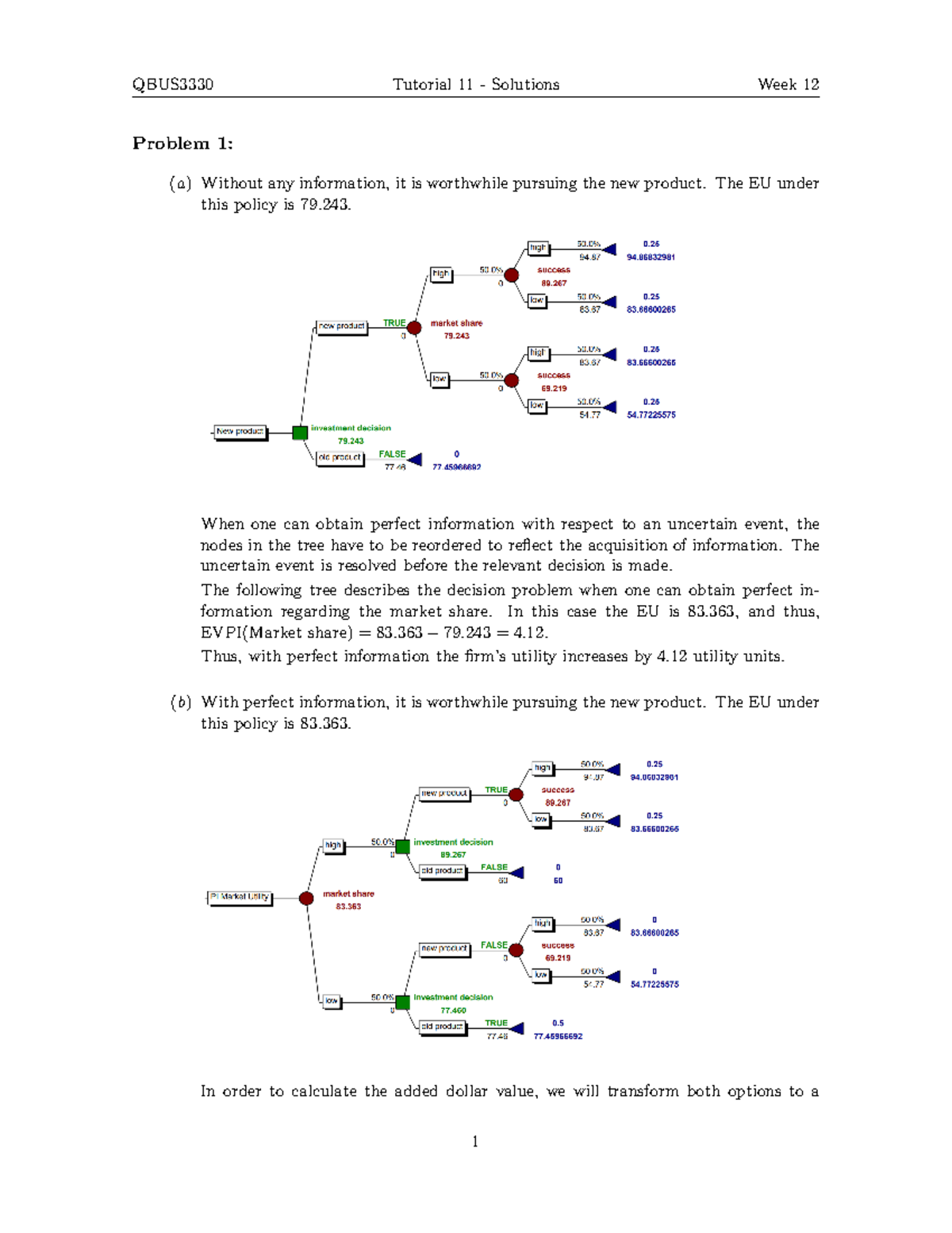 QBUS3330 tutorial 11 week 12 solutions - QBUS3330 Tutorial 11 - Solutions Week 12 Problem 1: (a ...