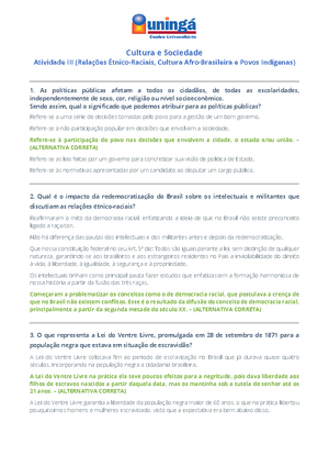 Cultura e Sociedade - Atividade IV - Cultura e Sociedade Atividade IV (Meio Ambiente, - Studocu