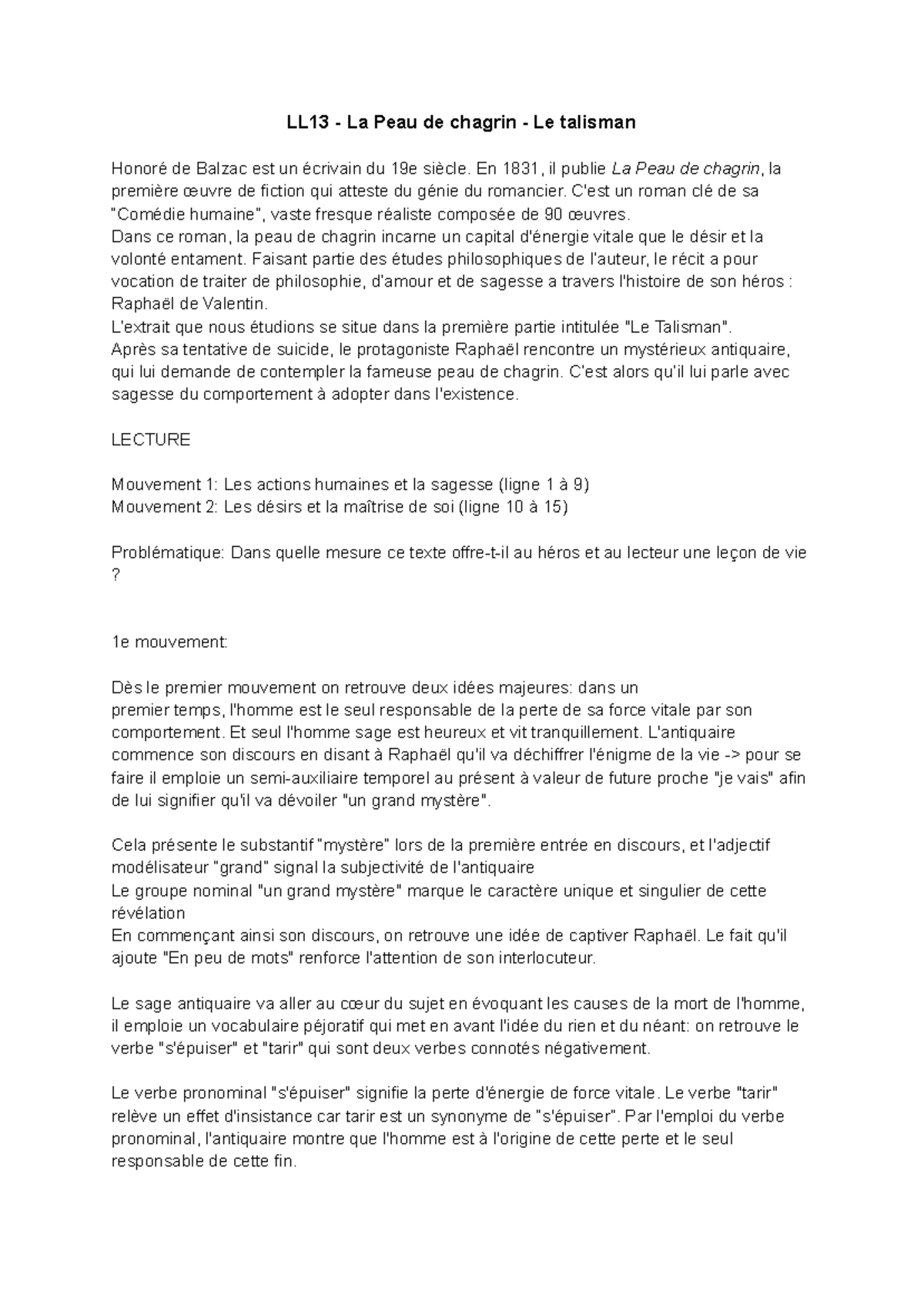 Lecture Linéaire - La Peau de Chagrin - Le Pacte - LL13 - La Peau de ...