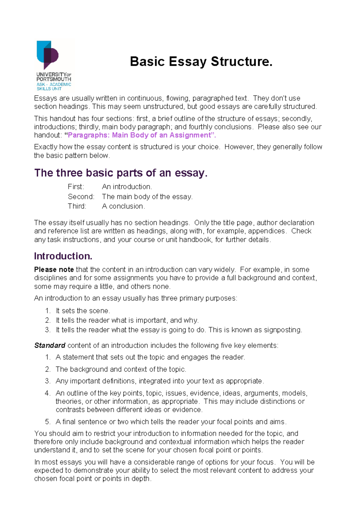 Basic essay structure - Essays are usually written in continuous ...