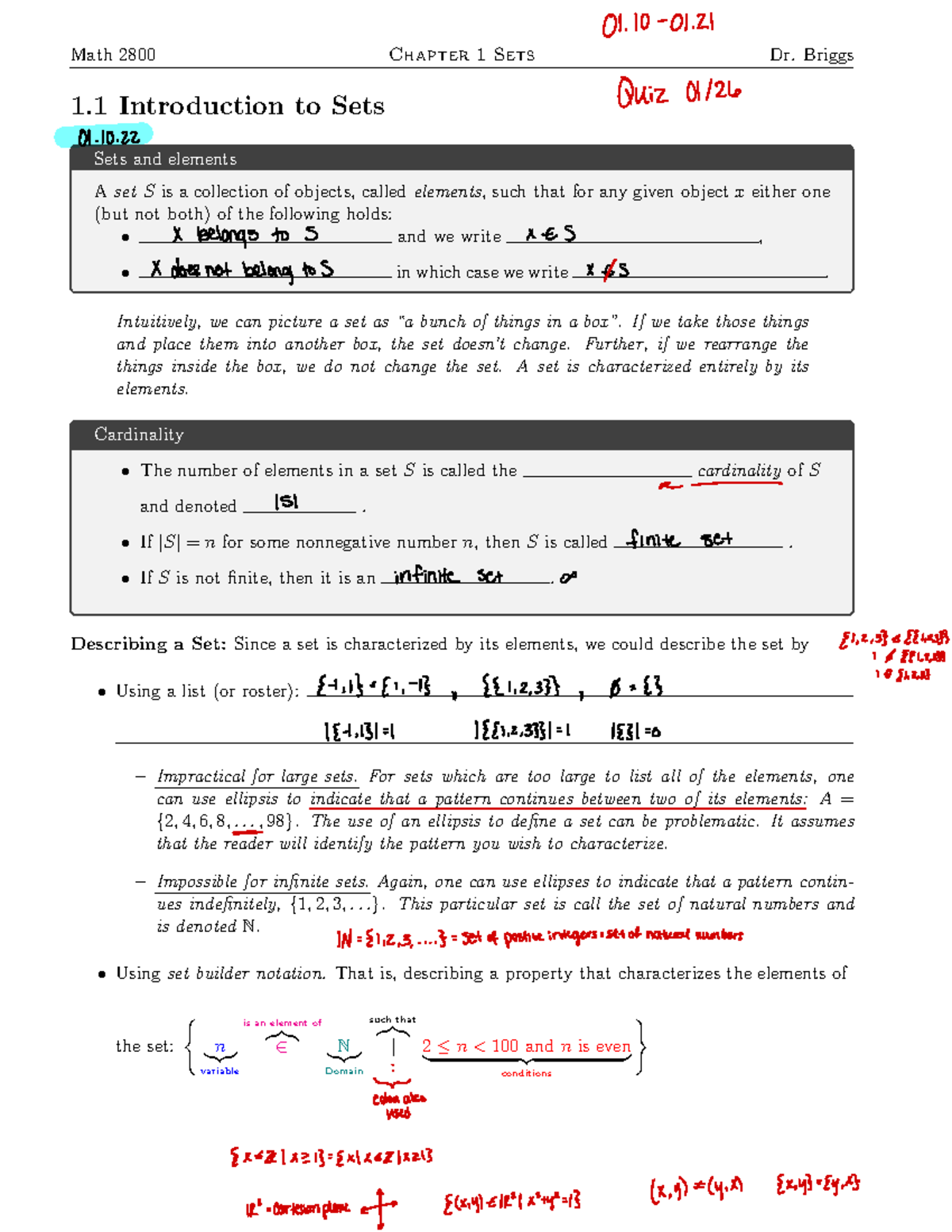 Chp 1-Sets - Dr. Briggs - Math 2800 Chapter 1 Sets Dr. Briggs 1 ...