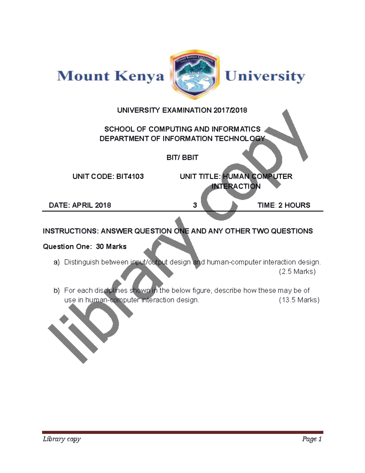 BIT4103 Human Computer Interaction Extra 1 - UNIVERSITY EXAMINATION ...