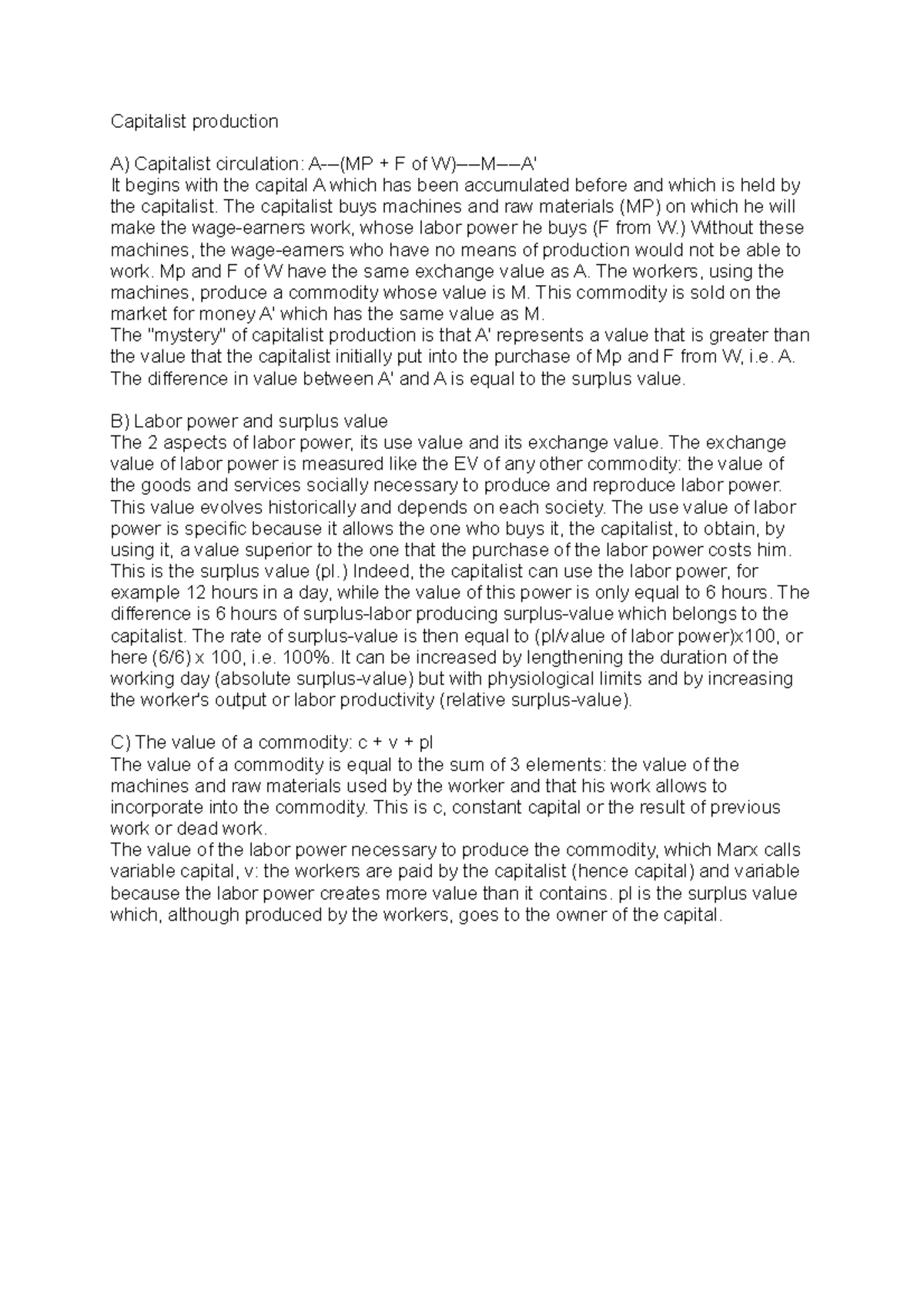 Capitalist production - The capitalist buys machines and raw materials ...