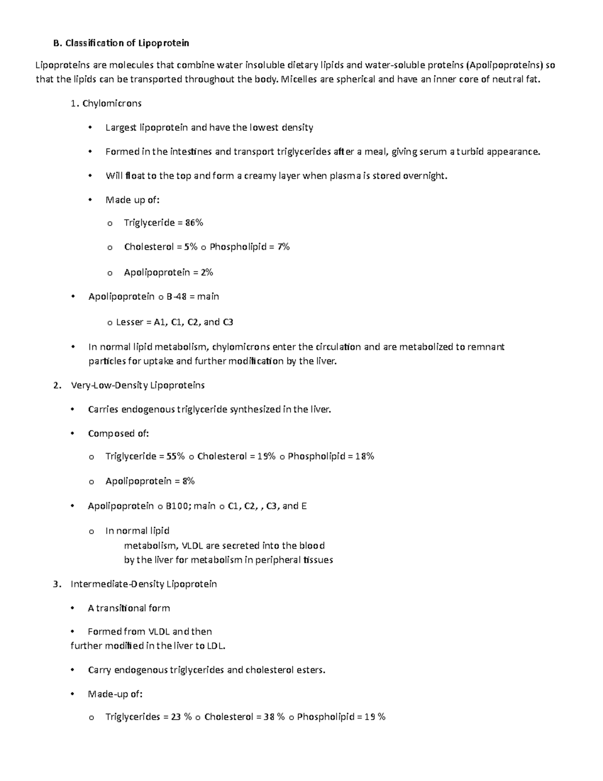 Classification of Lipoprotein - B. Classification of Lipoprotein ...