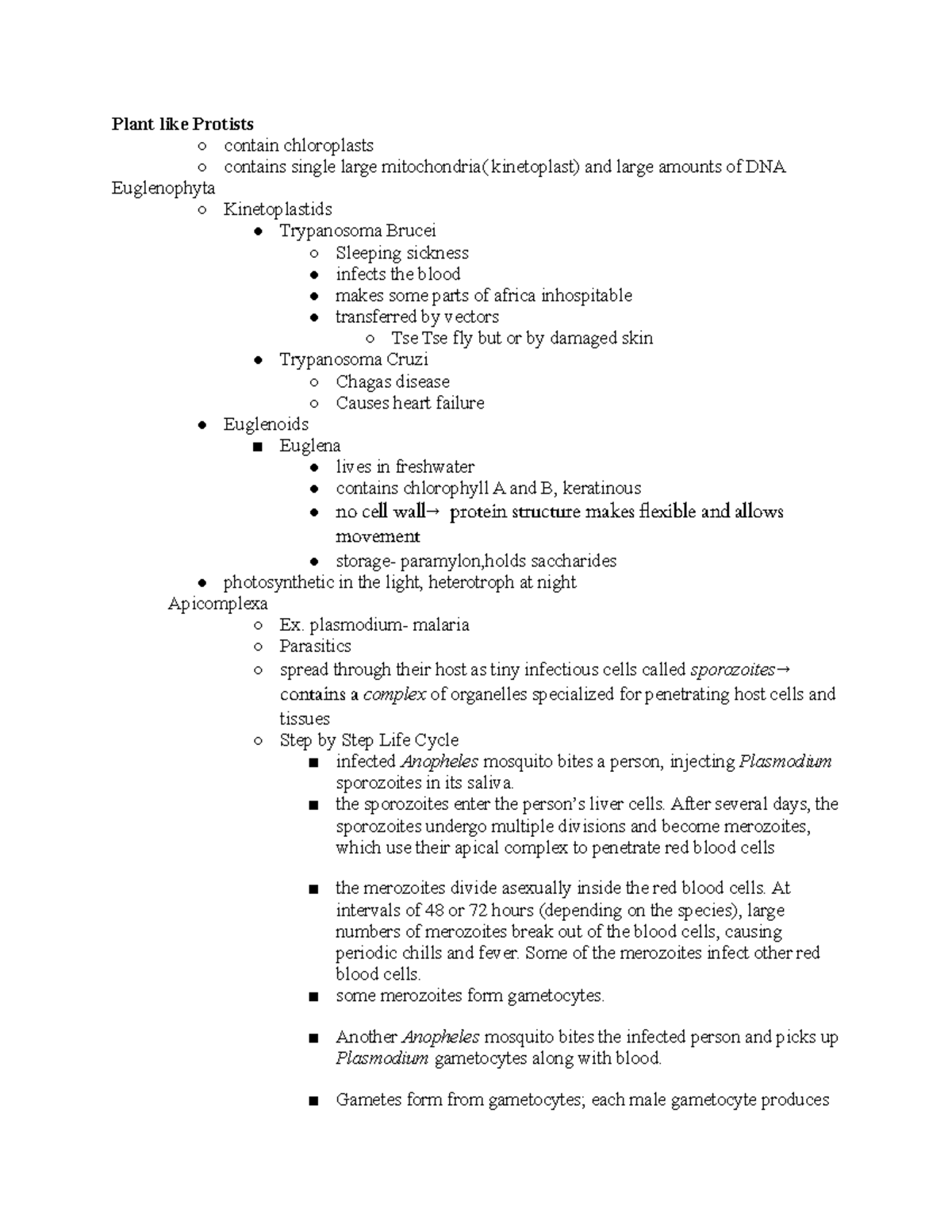 Plant Bio Final Review - Lecture notes ALL - Plant like Protists ...