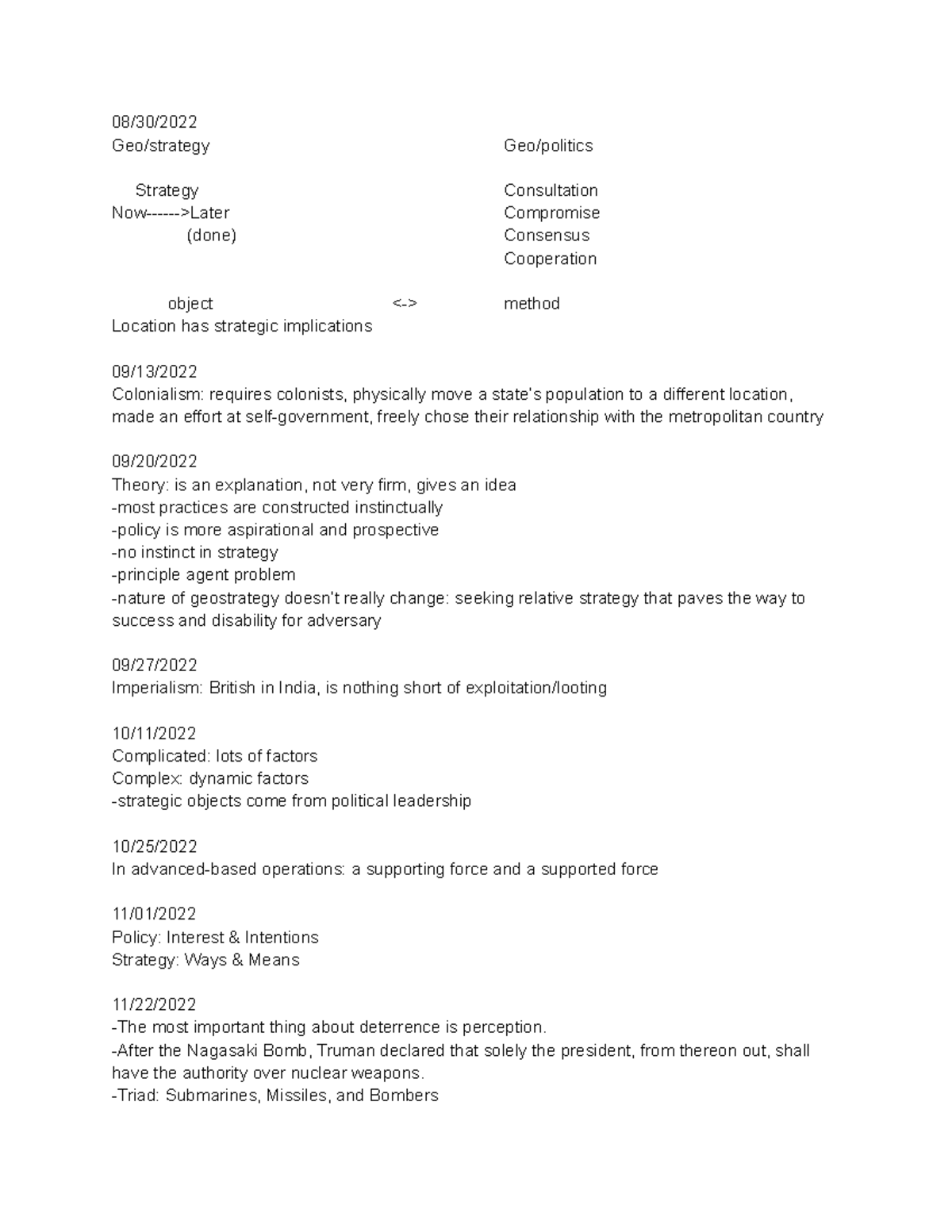 INAF 300 Class Notes - Professor Keith Hrebenak - 08/30/ Geo/strategy ...