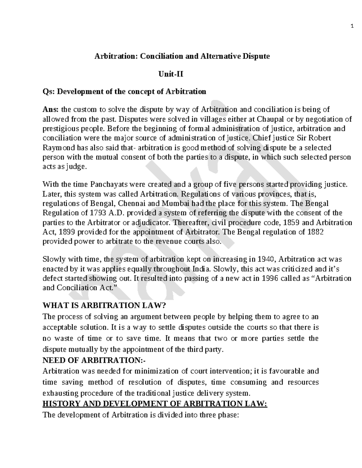 Alternate Dispute resolution 2 - Arbitration: Conciliation and Alternative Dispute Unit-II Qs ...
