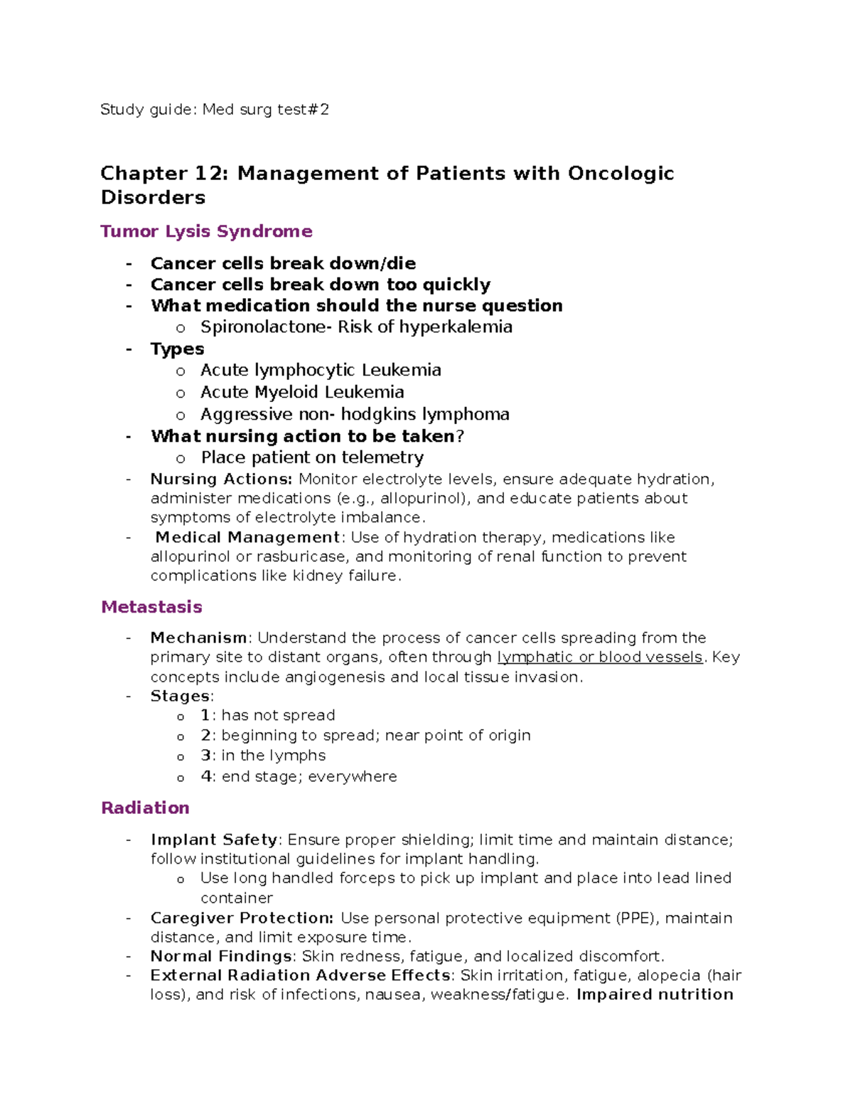 Med surg exam 2 study guide - Study guide: Med surg test# Chapter 12 ...