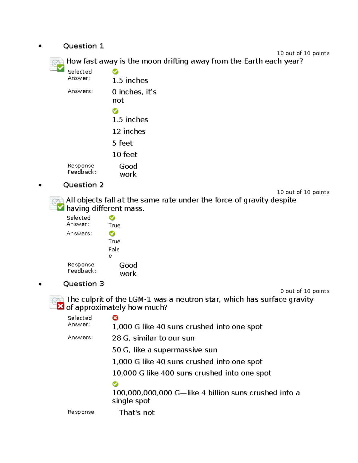 Week 6 Gravity Quiz - Weekly quizzes about textbooks and lectures - Question 1 10 out of 10 ...
