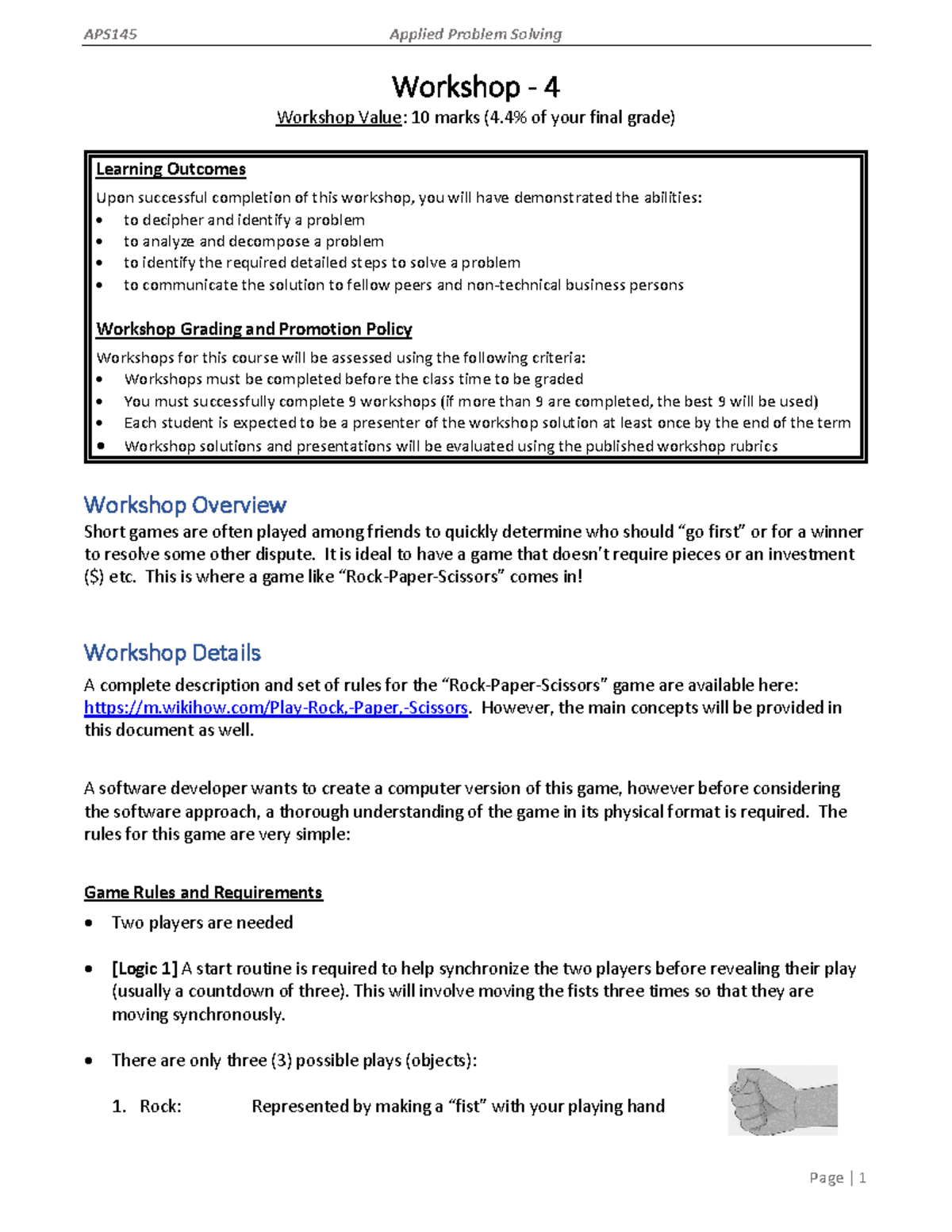 Workshop 04 - Assignment - APS145 Applied Problem Solving Page | 1 Workshop - 4 Workshop Value ...