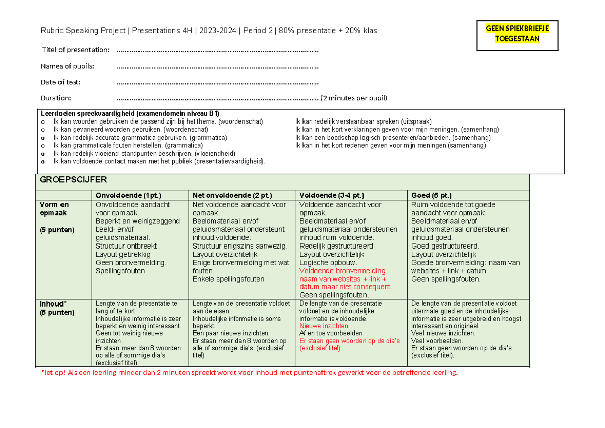 4H Rubric Speaking P2 - Rubric Speaking Project | Presentations 4H ...