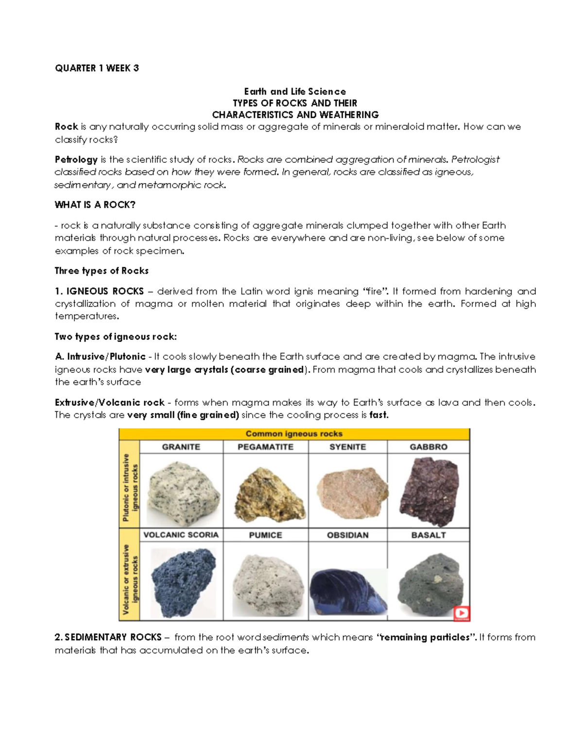 ELS-ALS WEEK 3 Q1 LAS - OTHERS - QUARTER 1 WEEK 3 Earth and Life ...