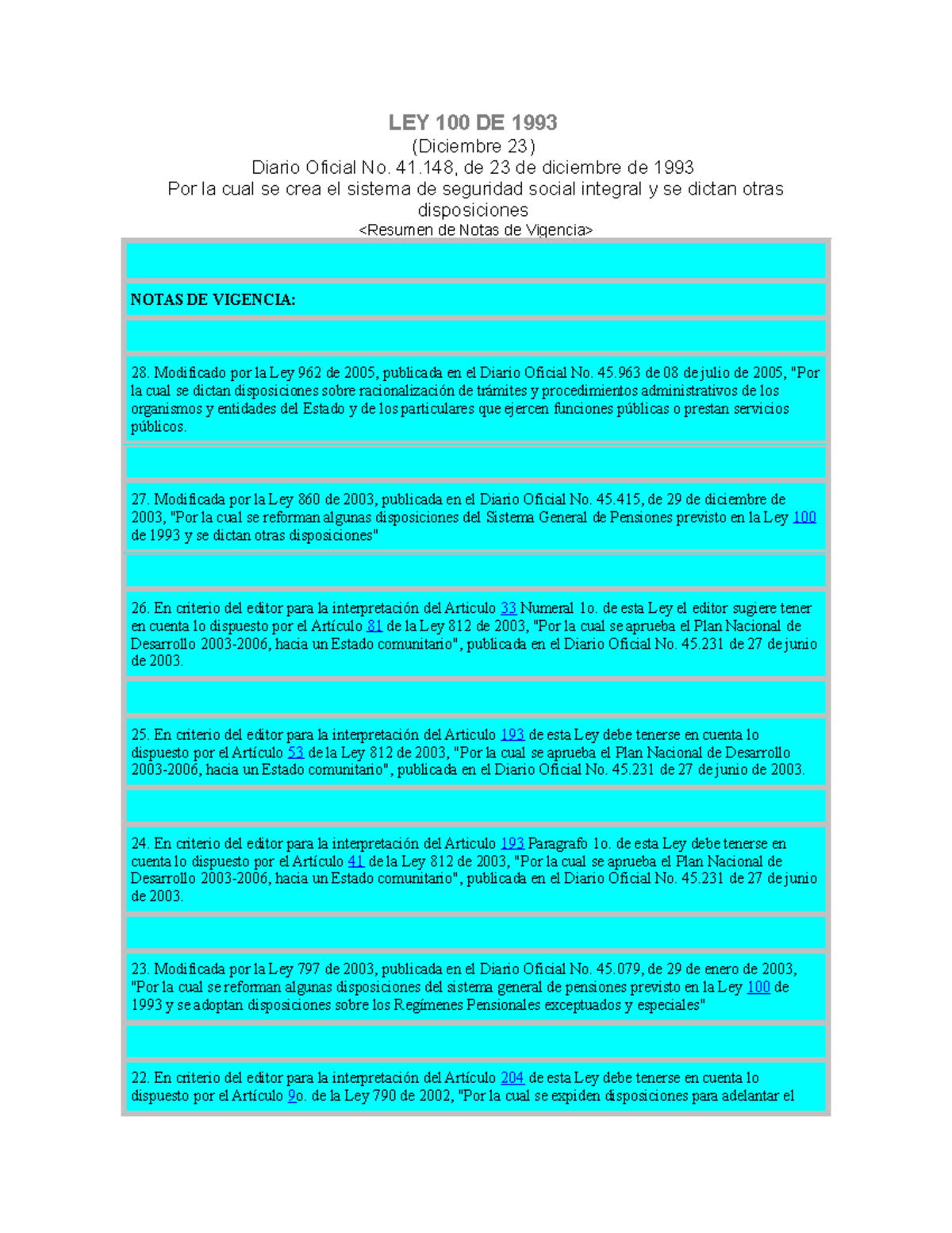 LEY 100 DE 1993 actualizada con reformas 2005 - LEY 100 DE 1993 ...