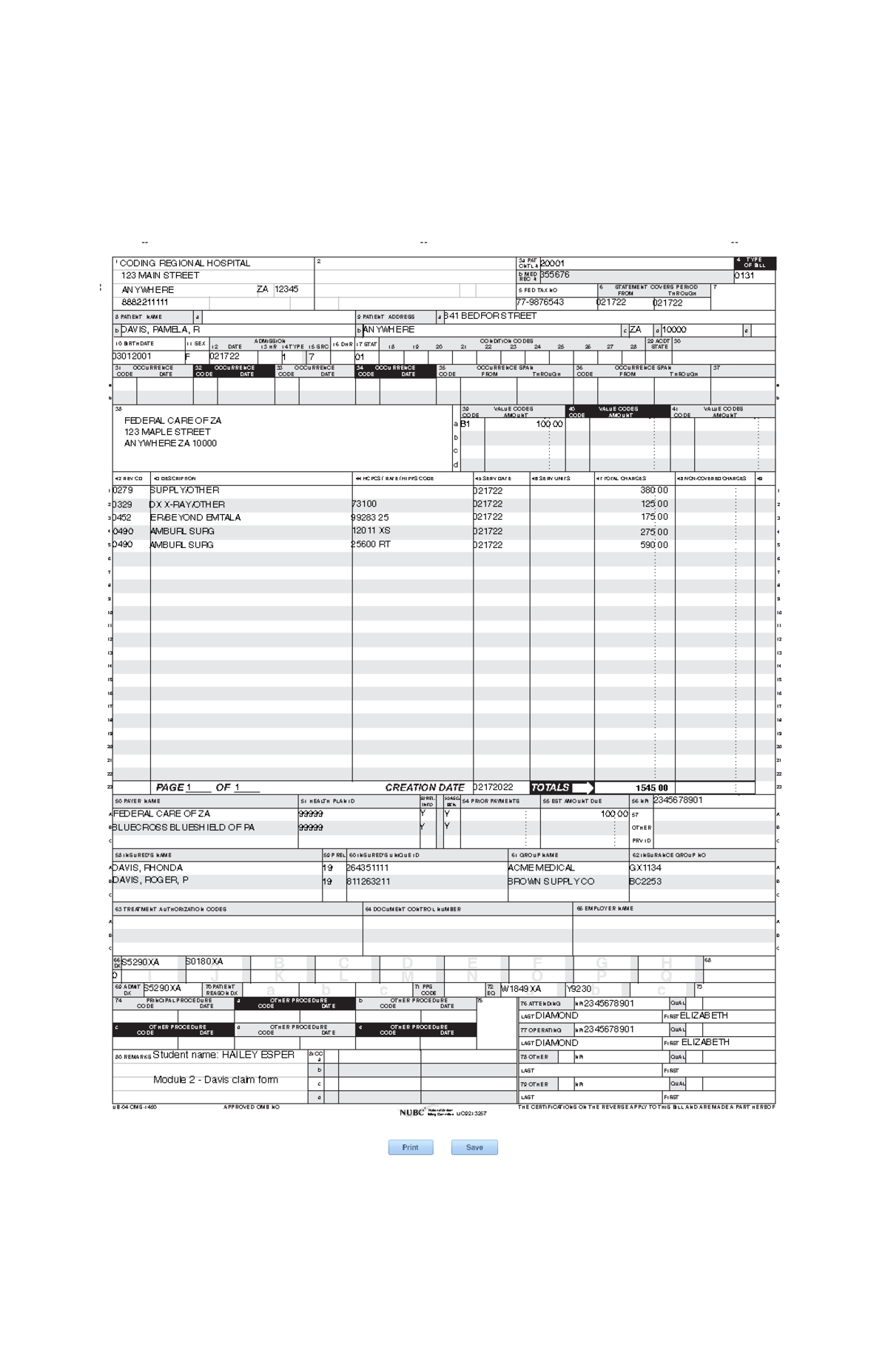 UB-04 Davis claim form - MIC-242 - Studocu