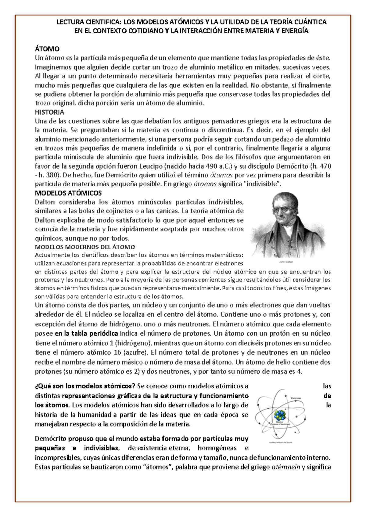 Lectura Cientifica - LECTURA CIENTIFICA: LOS MODELOS ATÓMICOS Y LA ...