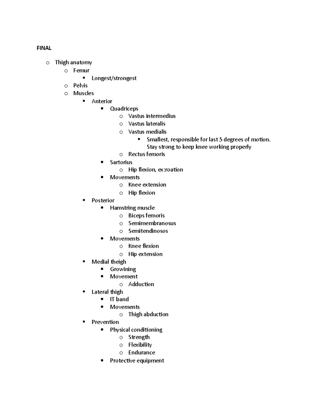 Introduction to athletic training lecture notes - FINAL o Thigh anatomy ...
