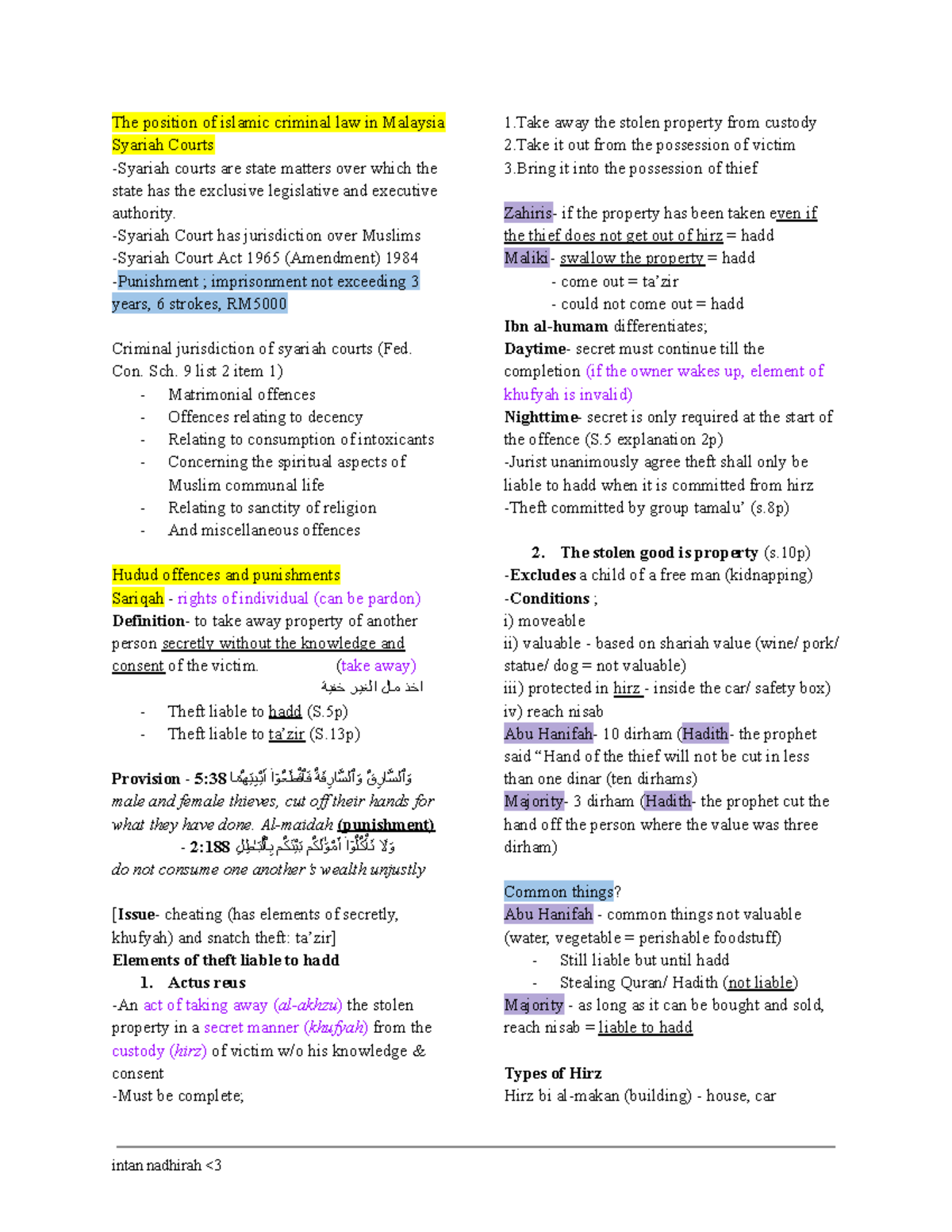 Islamic criminal law notes - The position of islamic criminal law in ...