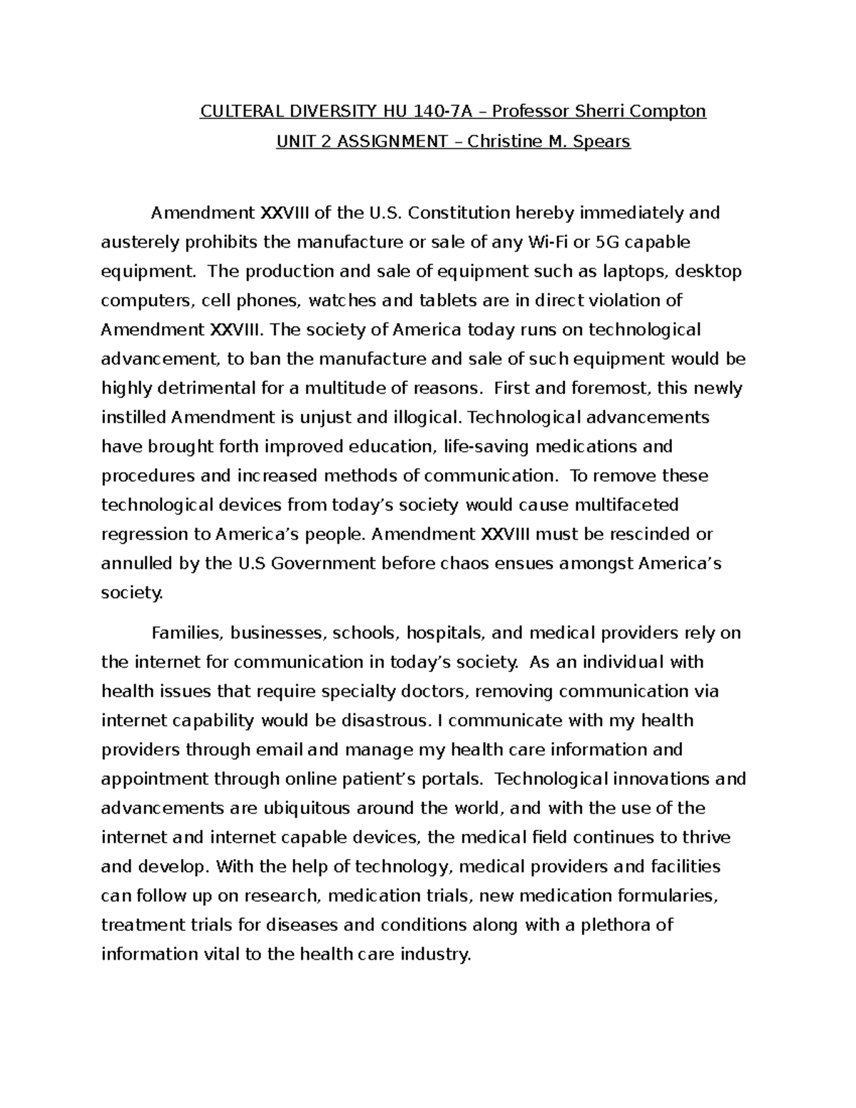 Culteral Diversity HU 140 - UNIT 2 Assignment - CULTERAL DIVERSITY HU ...