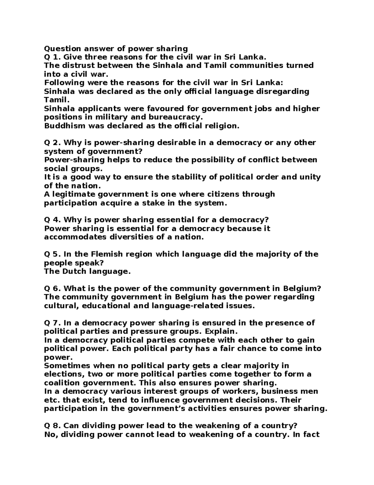 Question answer of power sharing and geography - Question answer of ...