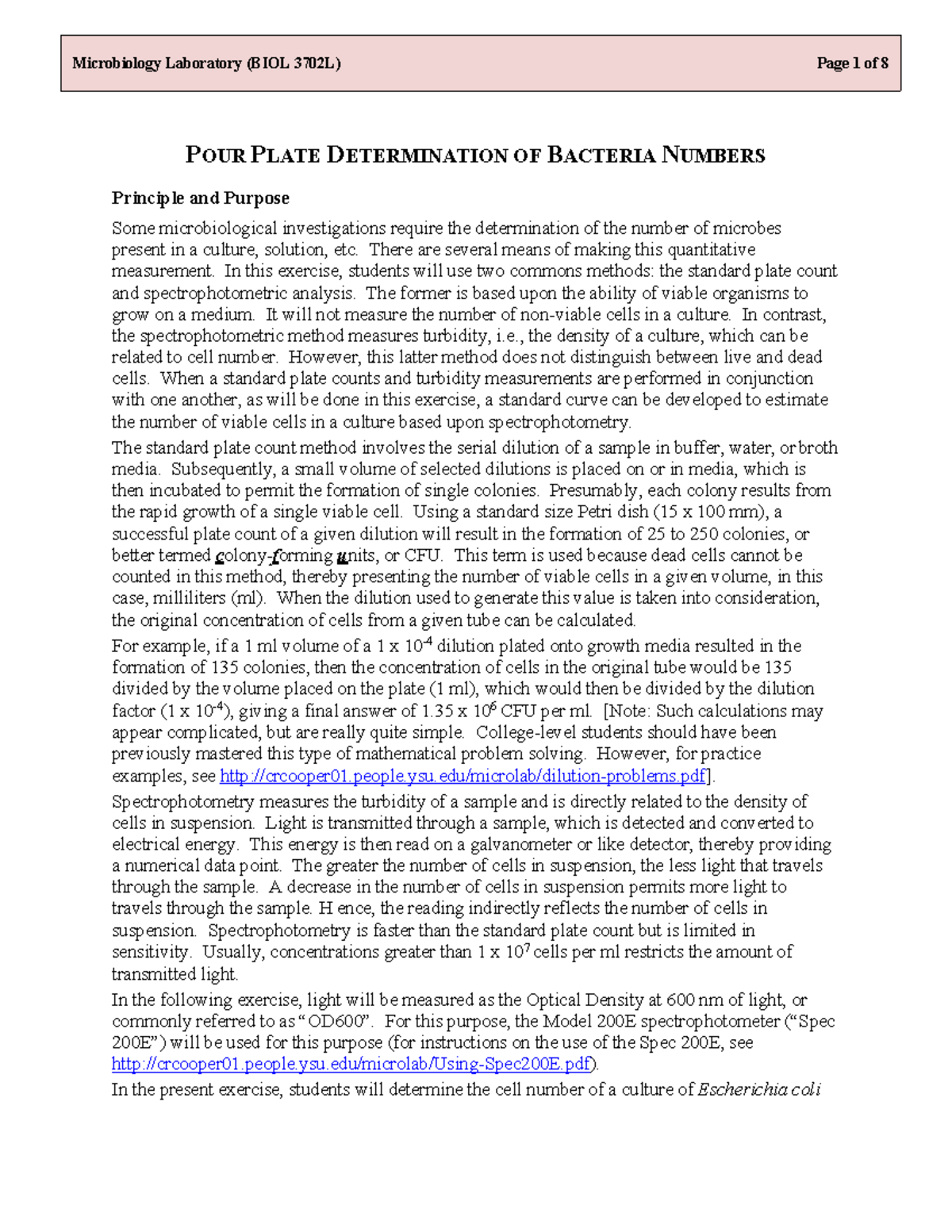 Pour-plates - awqwq - Microbiology Laboratory (BIOL 3702L) Page 1 of 8 ...
