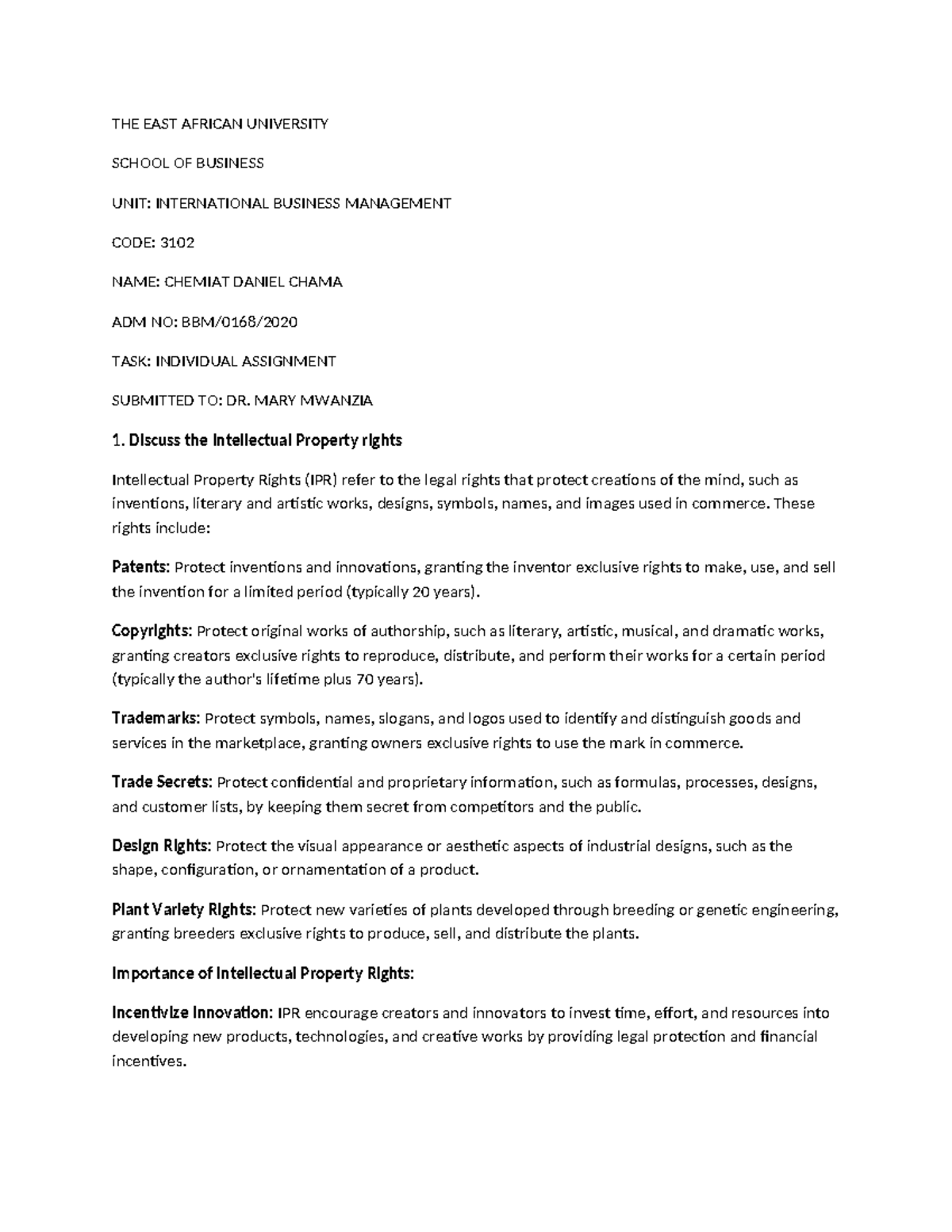 IBM - THE EAST AFRICAN UNIVERSITY SCHOOL OF BUSINESS UNIT ...