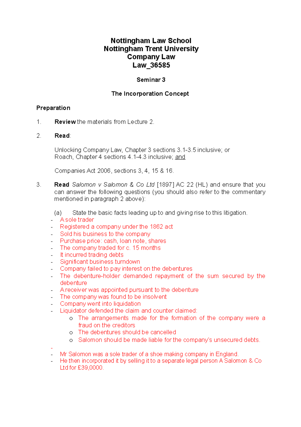 Seminar 3 Worksheet - The Incorporation Concept - Nottingham Law School ...