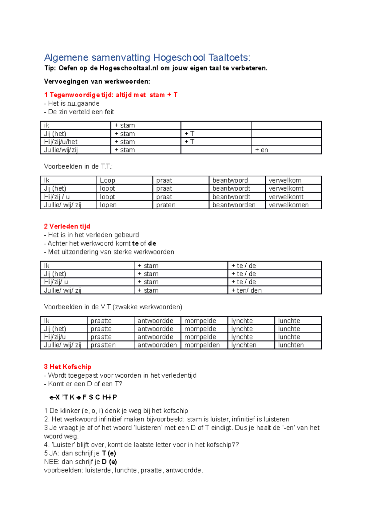 Nederlands SV- Hogeschool Taaltoets - Algemene samenvatting Hogeschool ...
