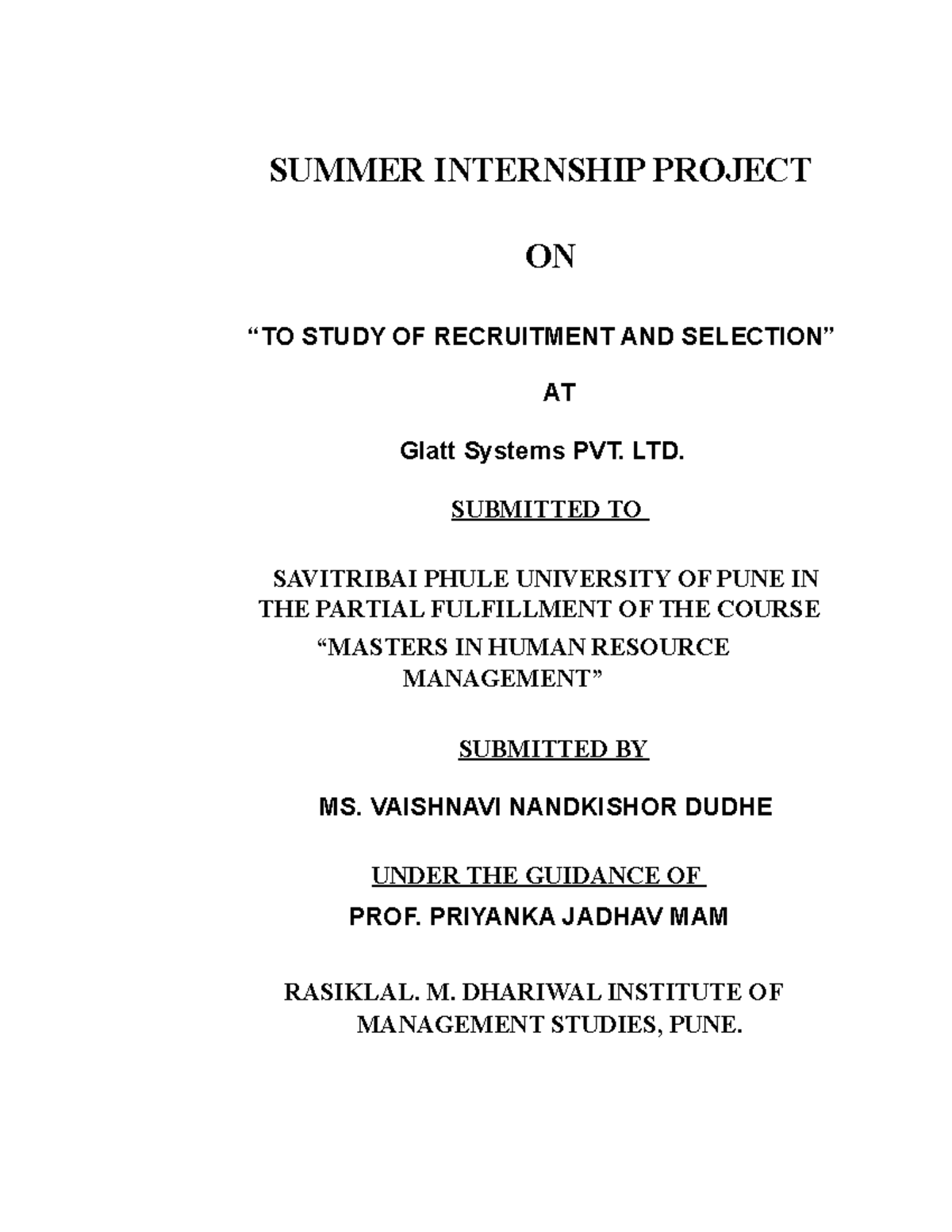 Summer Internship Project ON recruitment and selection - SUMMER ...