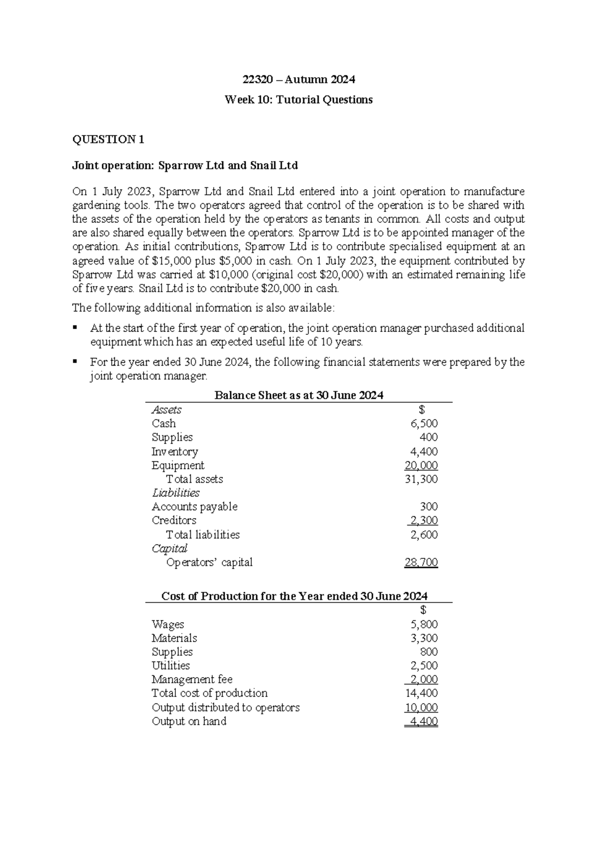 22320 Tutorial questions Week10 2024AUT - 22320 – Autumn 2024 Week 10: Tutorial Questions ...