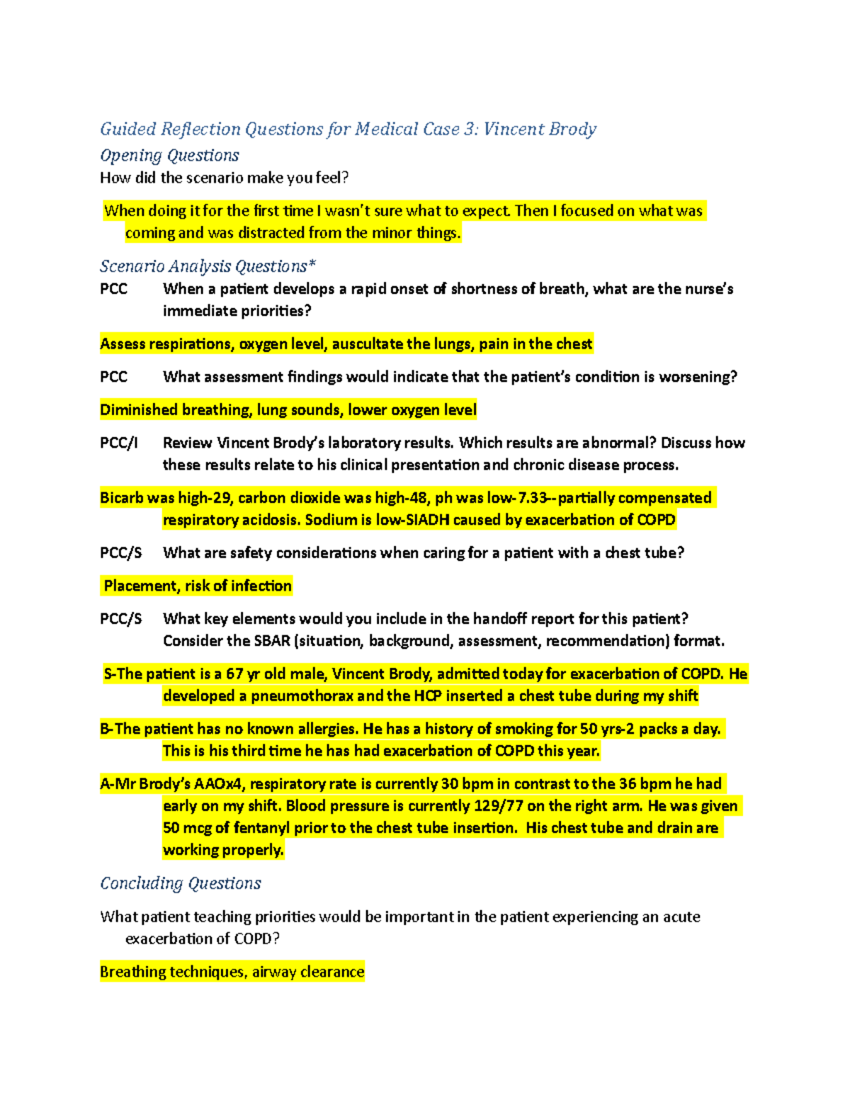 Brody Vincent - vsim feedback - Guided Reflection Questions for Medical ...