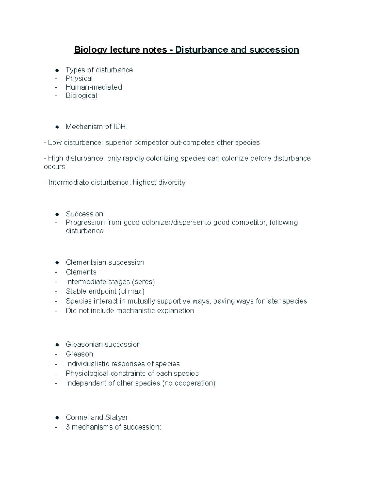 Biology lecture notes - Disturbance and succession - litter ...