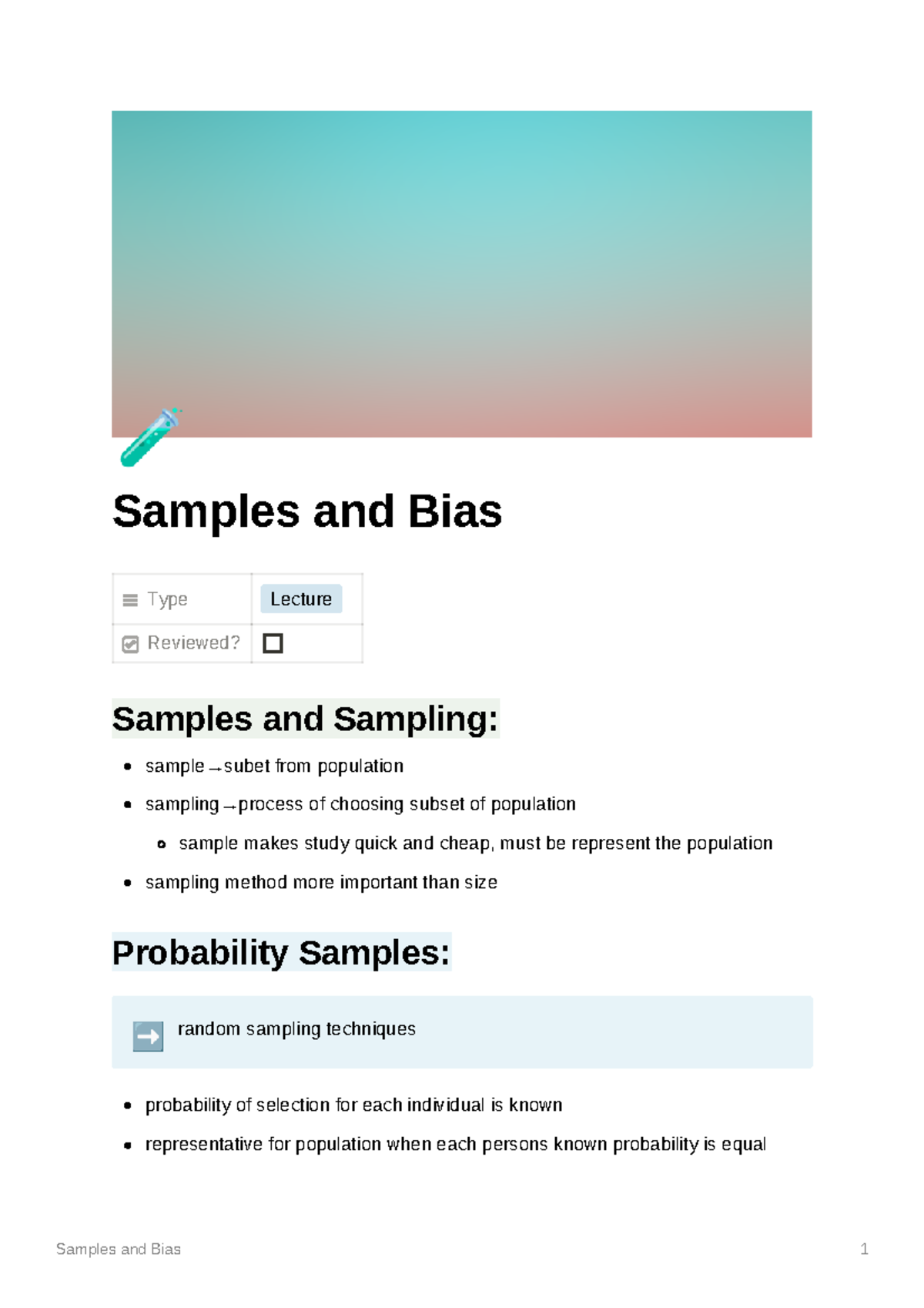 Samples and Bias - Types of sampling and bases notes - Samples and Bias ...