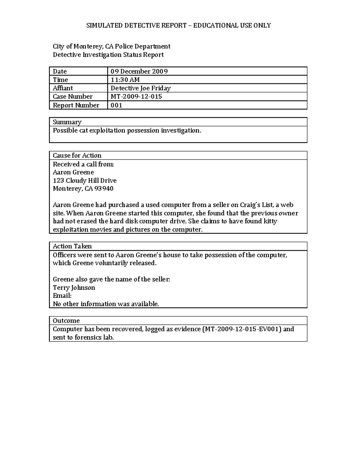 Detectivereport 1 - sssssssssssssssssssssssssssssssssss - SIMULATED ...