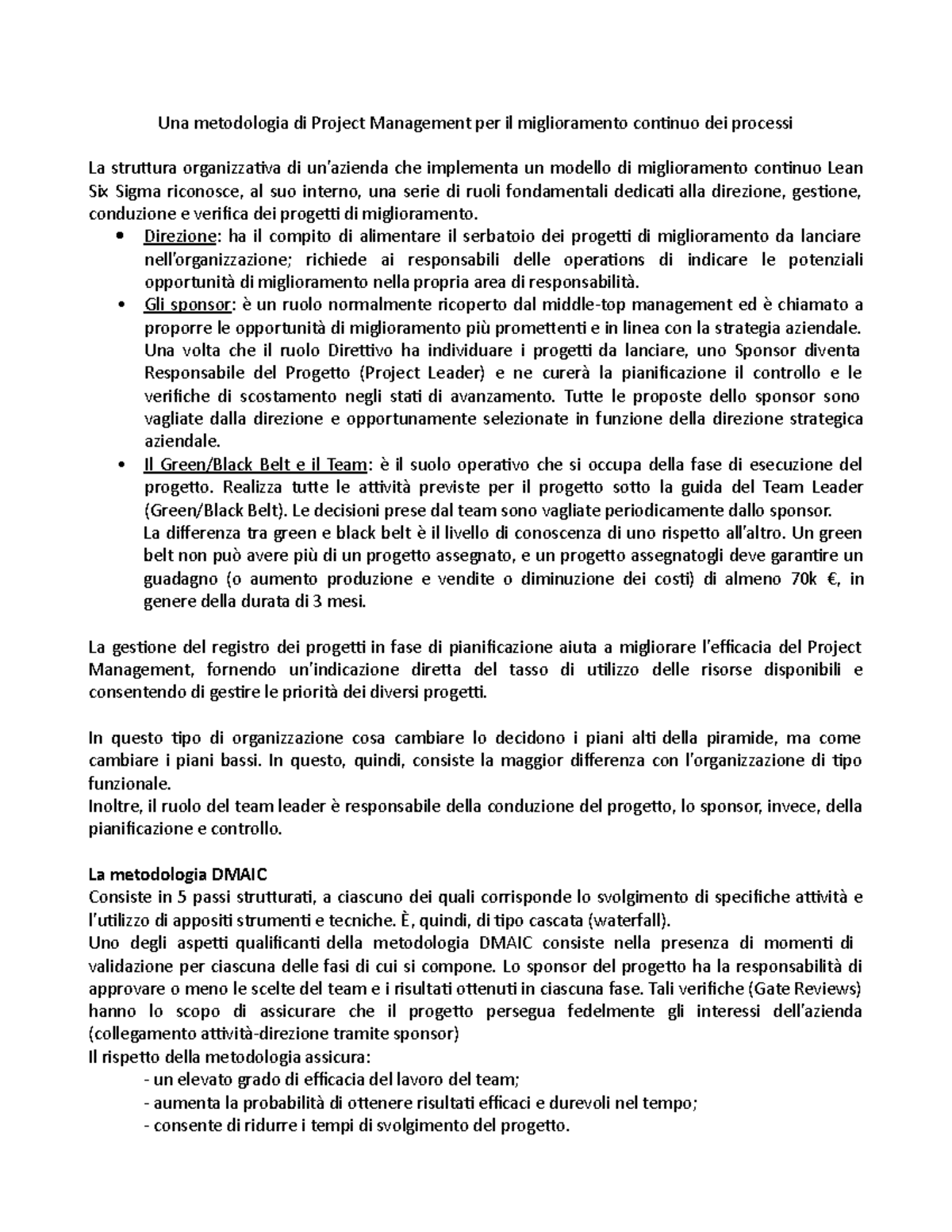 Una metodologia di Project Management per il miglioramento continuo dei ...