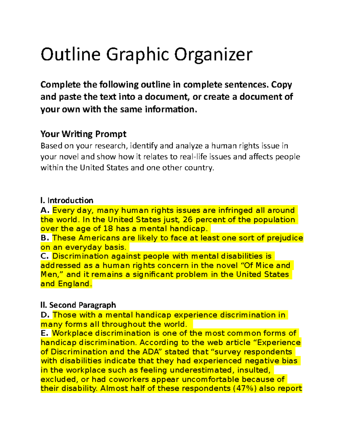 Outline Graphic Organizer - Outline Graphic Organizer Complete the ...