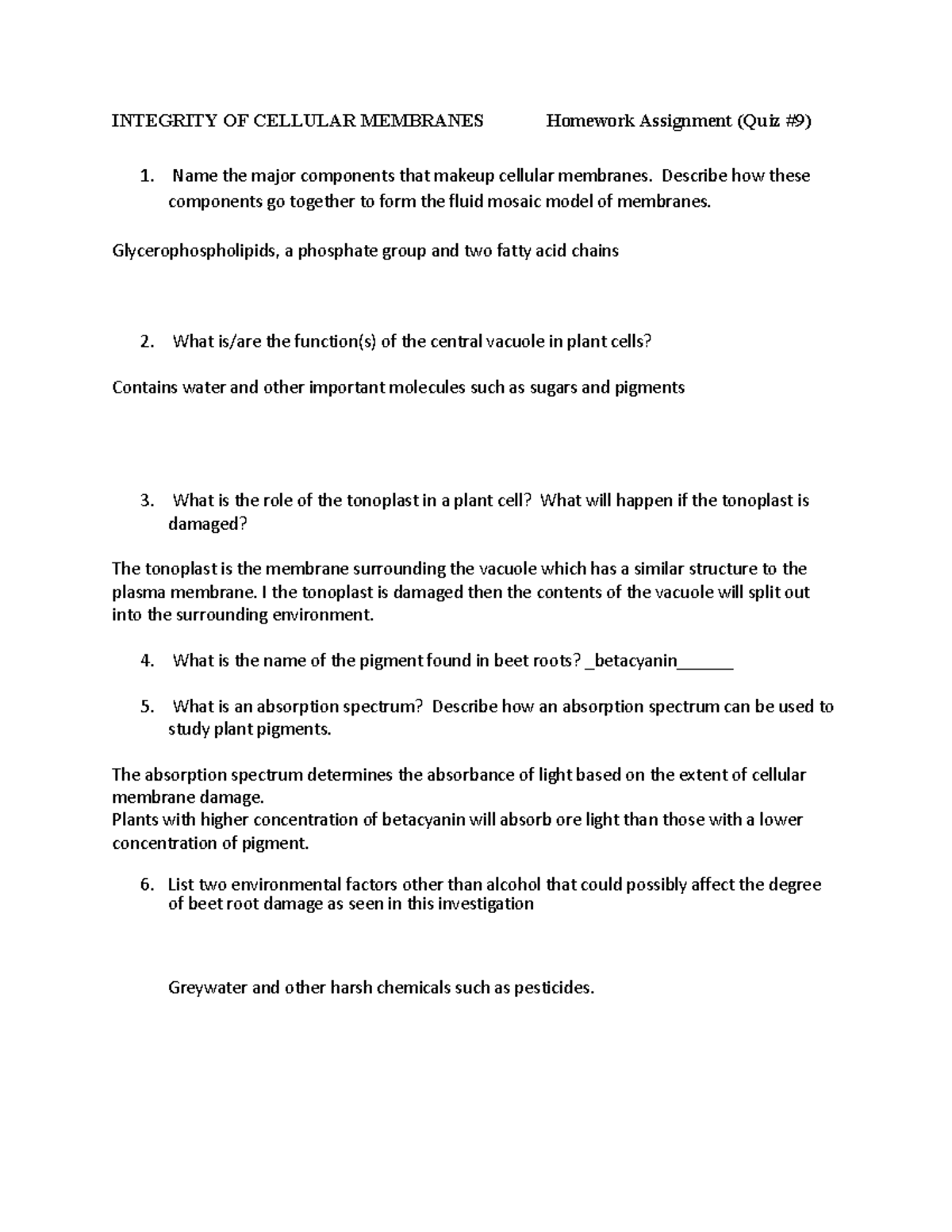 Integrity of Cellular Membranes - BIOL 1082 - UNT - Studocu