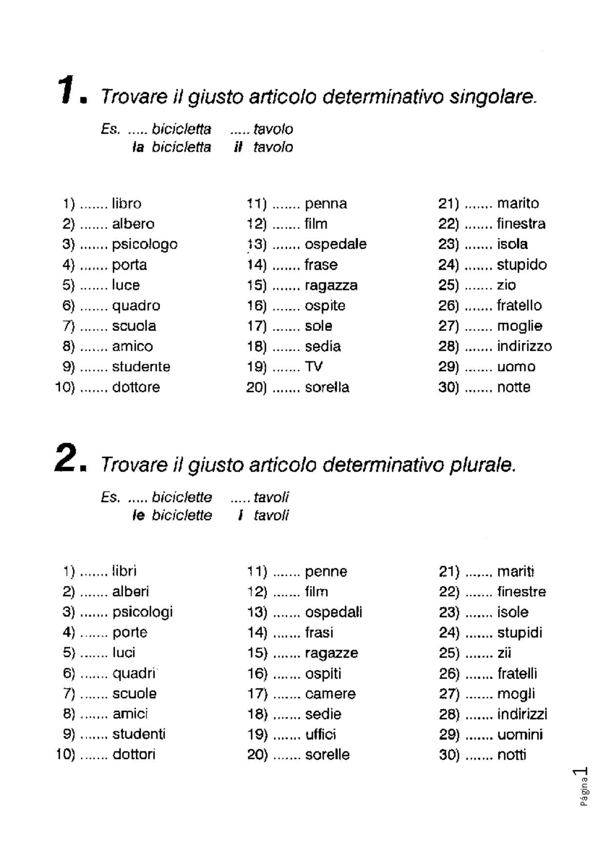 A1 Ejercitaci n 1 1 - llooo - 5 Completa le frasi con il verbo essere o ...