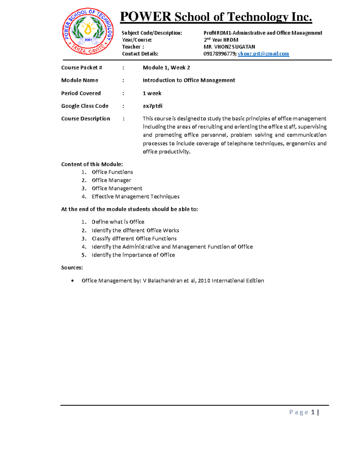 Adminstrative and Office Management M1 - info management - Mapúa - StuDocu