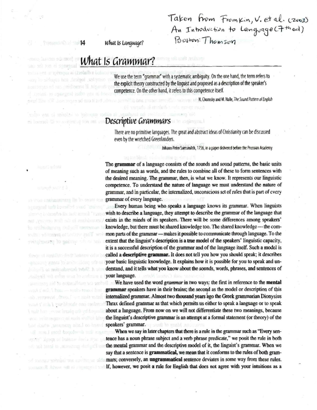 Fromkin Grammar Definitions - Taken from Fromkin, V. et al. (2003) An ...
