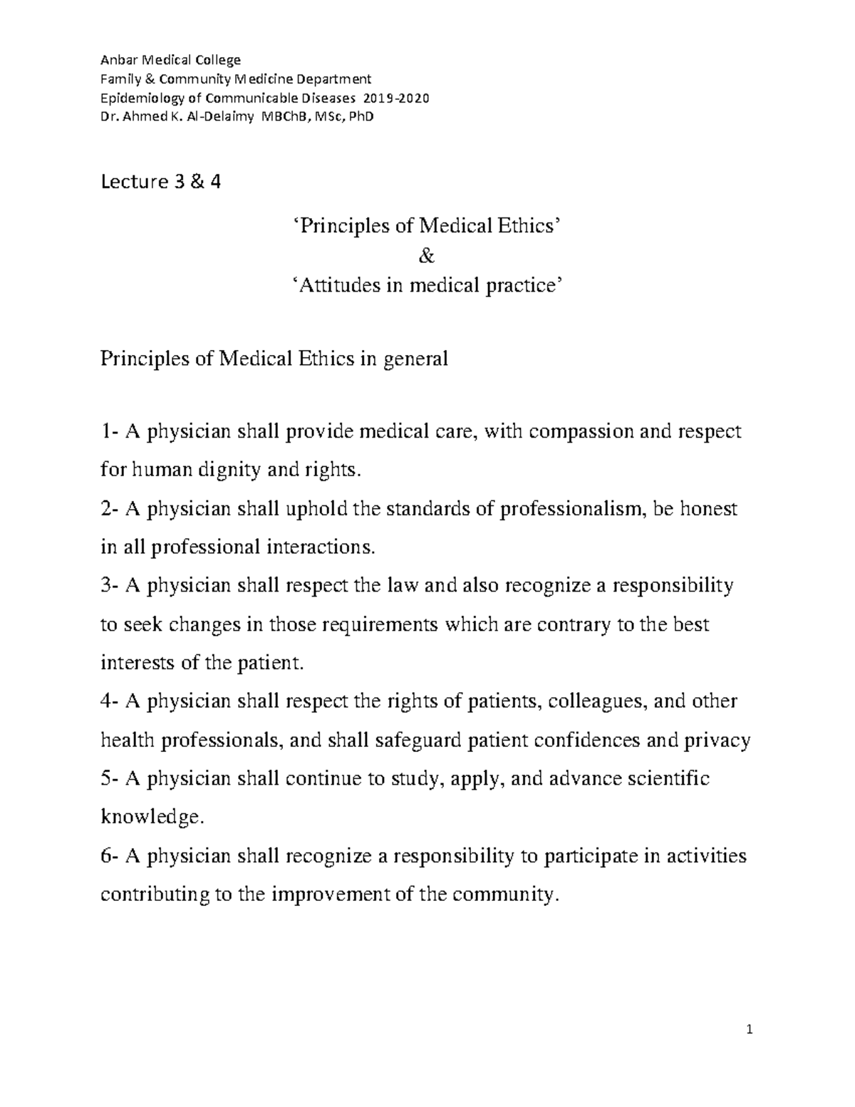 ‘Principles of Medical Ethics’ - Family & Community Medicine ...