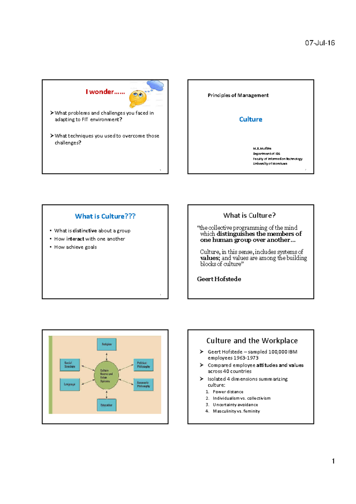 10 - Organizational Culture - I wonder...... What problems and ...