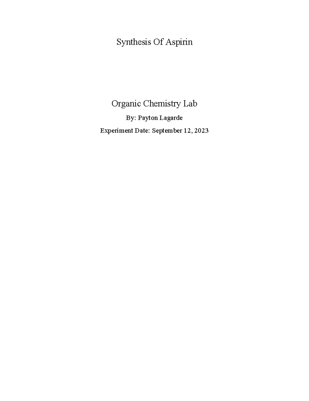 Synthesis Of Aspirin - Synthesis Of Aspirin Organic Chemistry Lab By ...