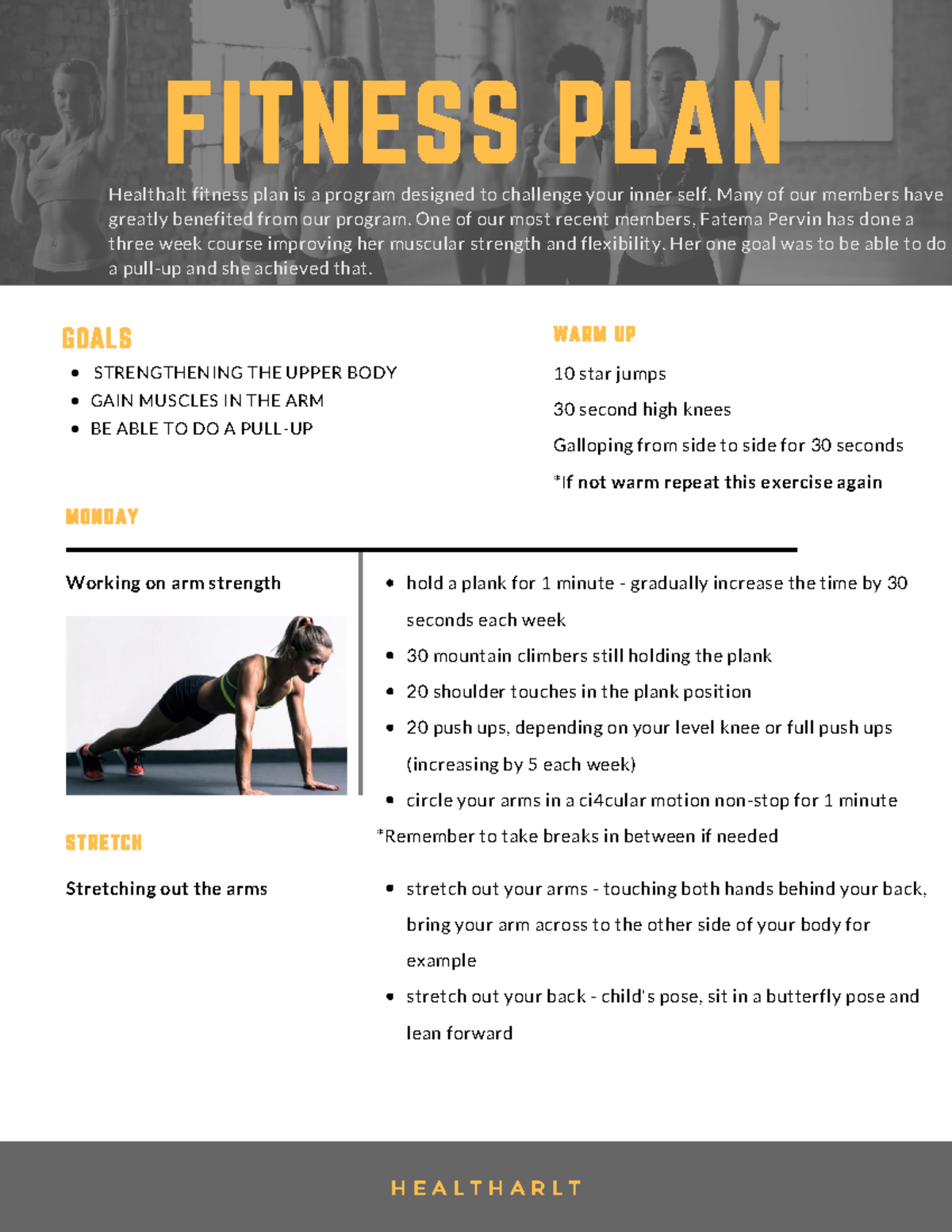 Fitness plan 2021 pdhpe - GOALS FITNESS PLAN STRENGTHENING THE UPPER BODY GAIN MUSCLES IN THE ...