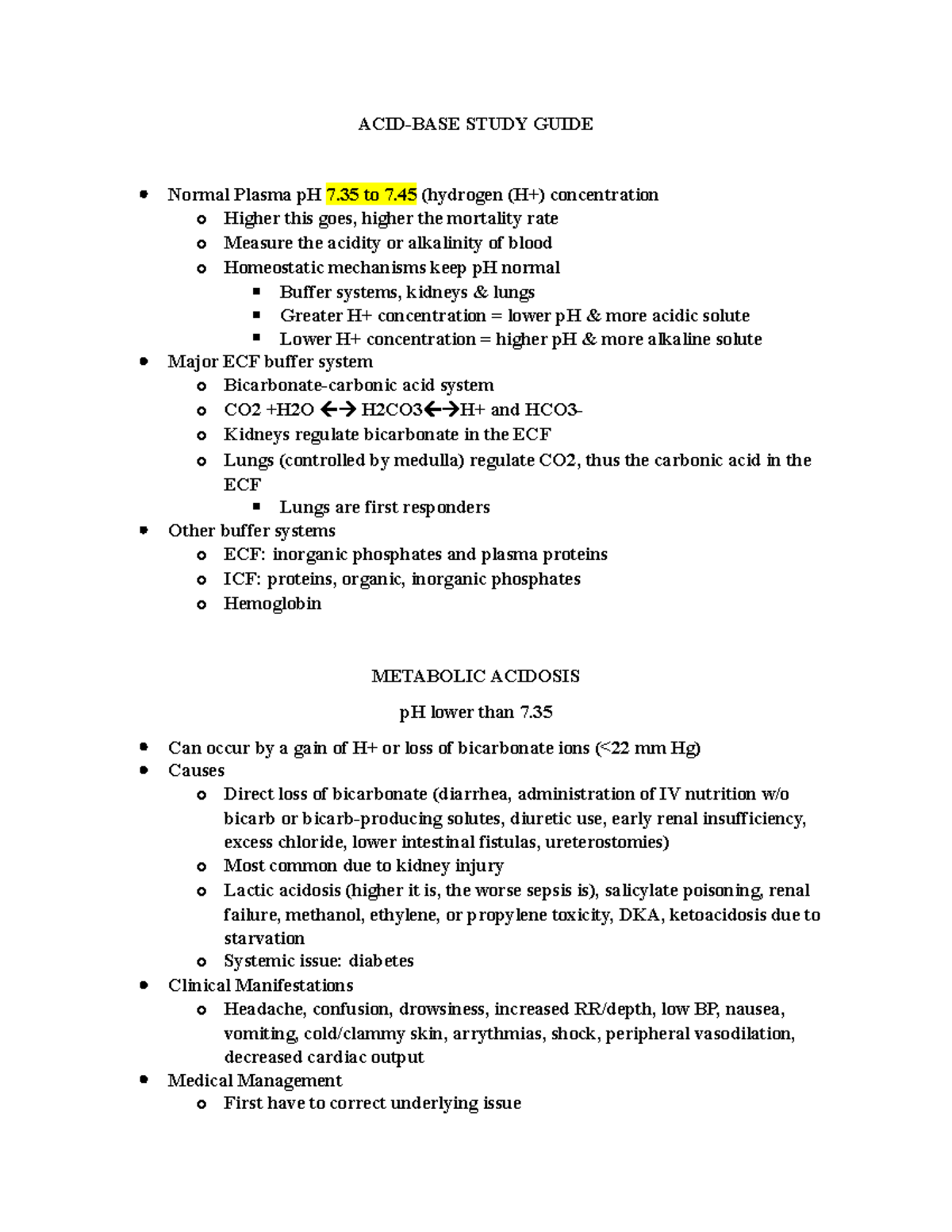 Acid base SG - ABG’s breakdown and study guide - ACID-BASE STUDY GUIDE ...