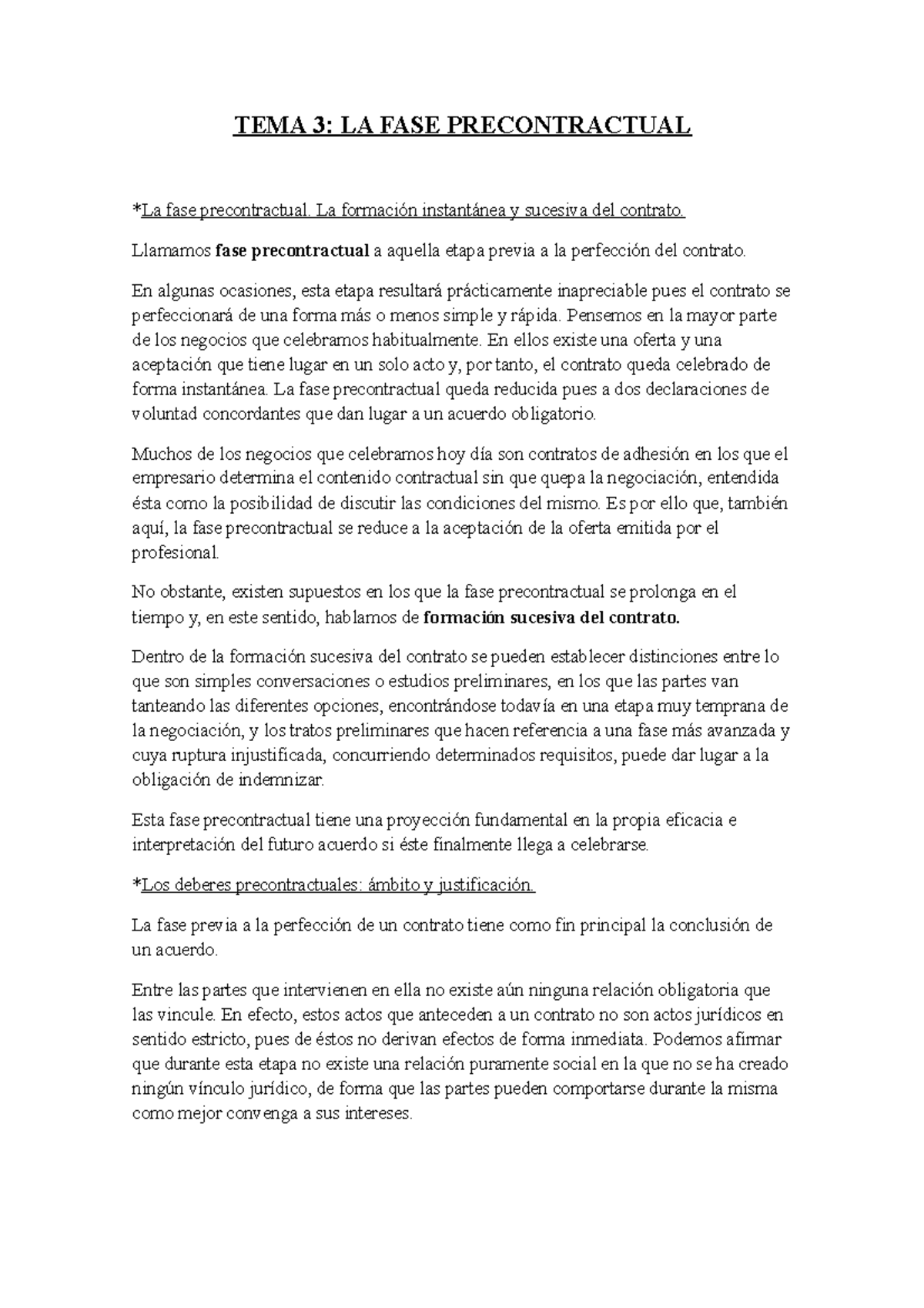 TEMA 3 Civil Patrimonial - TEMA 3: LA FASE PRECONTRACTUAL *La fase precontractual. La formación ...