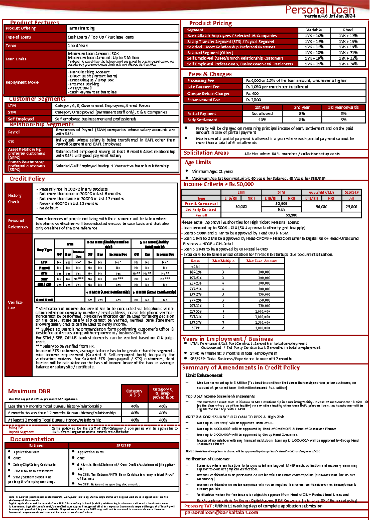 Personal Loan -One Pager 2024 - Personal Loan Product Features Salaried ...