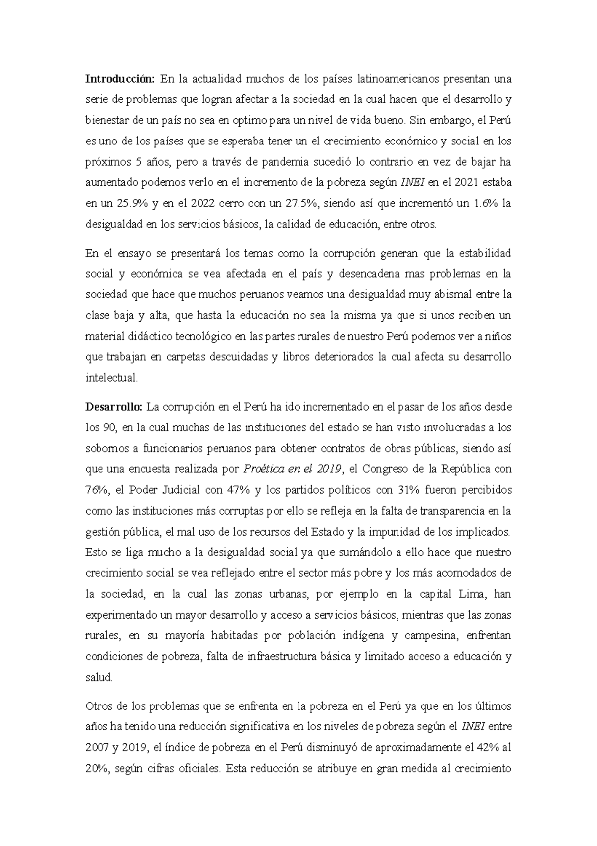 El Perú atraviesa diversos problemas en la actualidad que afectan a su ...