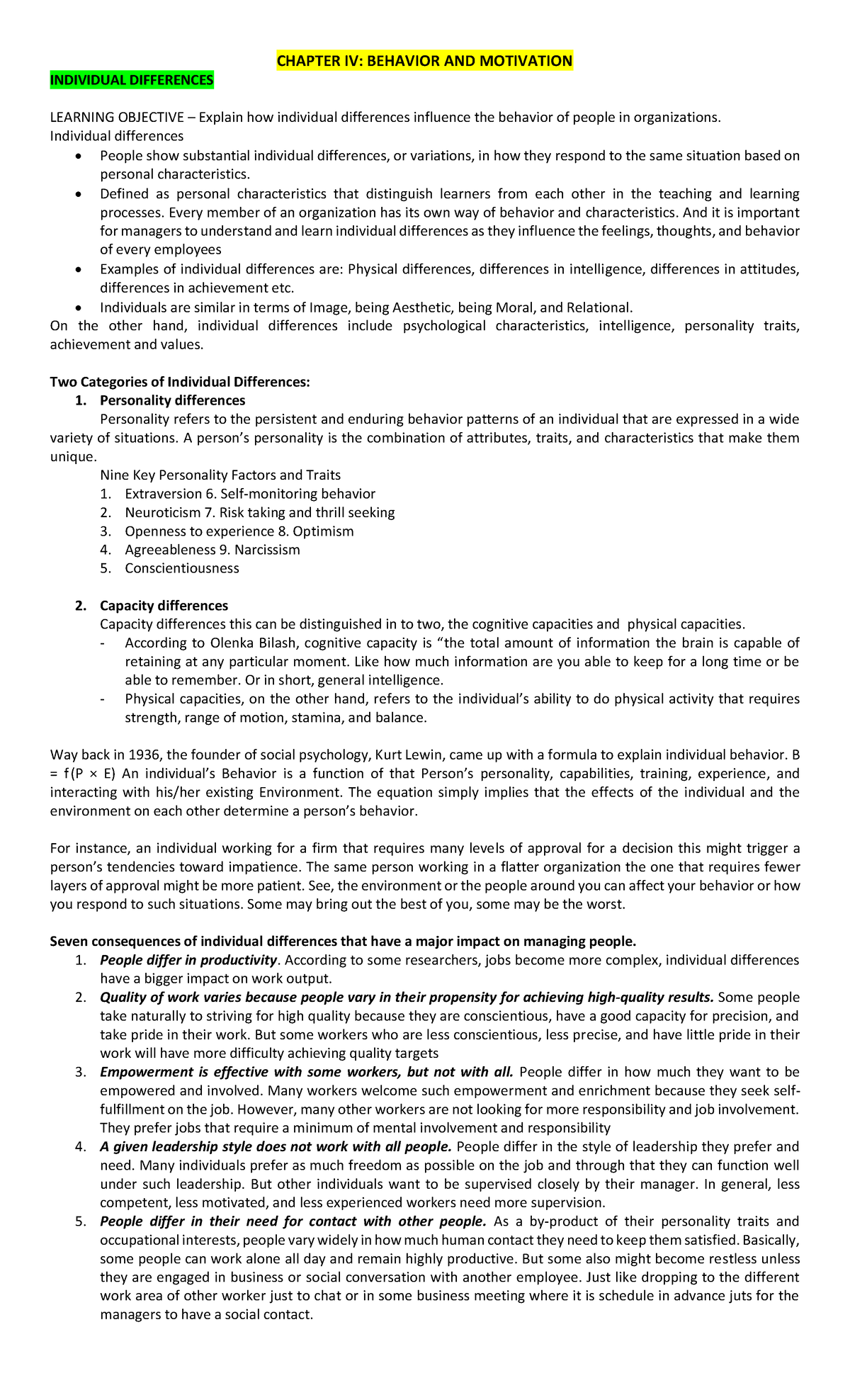 FInals (X)-1-2 - Chapter IV – Behavior Motivation - CHAPTER IV ...