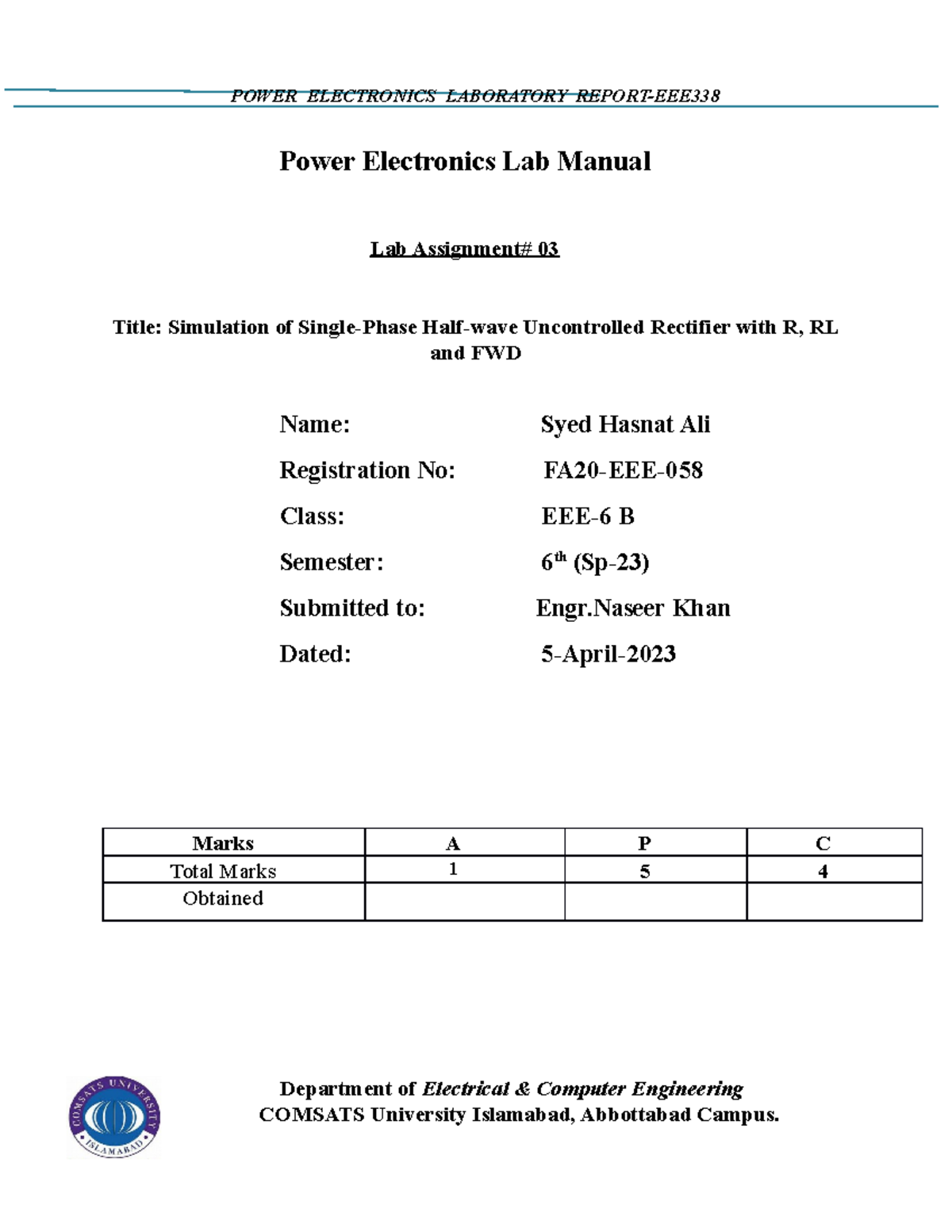 Full wave rectifier - Copy - POWER ELECTRONICS LABORATORY REPORT-EEE ...