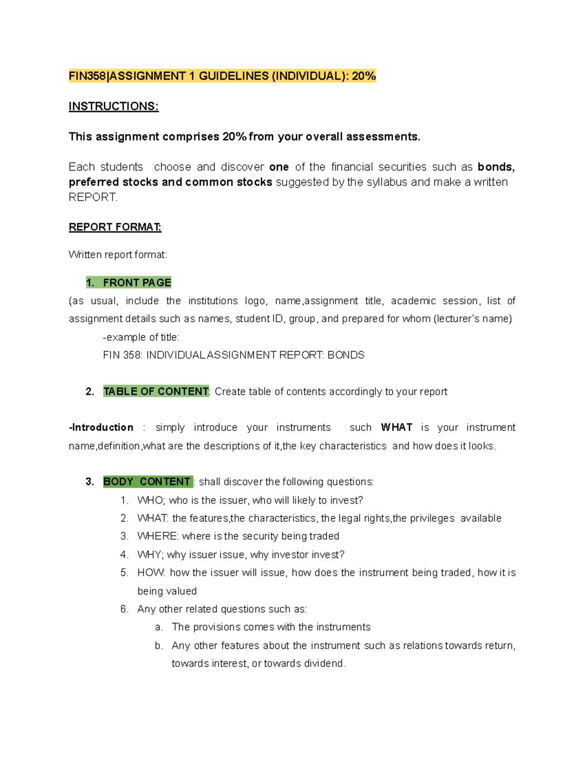 FIN358 IA - Individual Work on FInancial and Stocks - FIN358|ASSIGNMENT ...